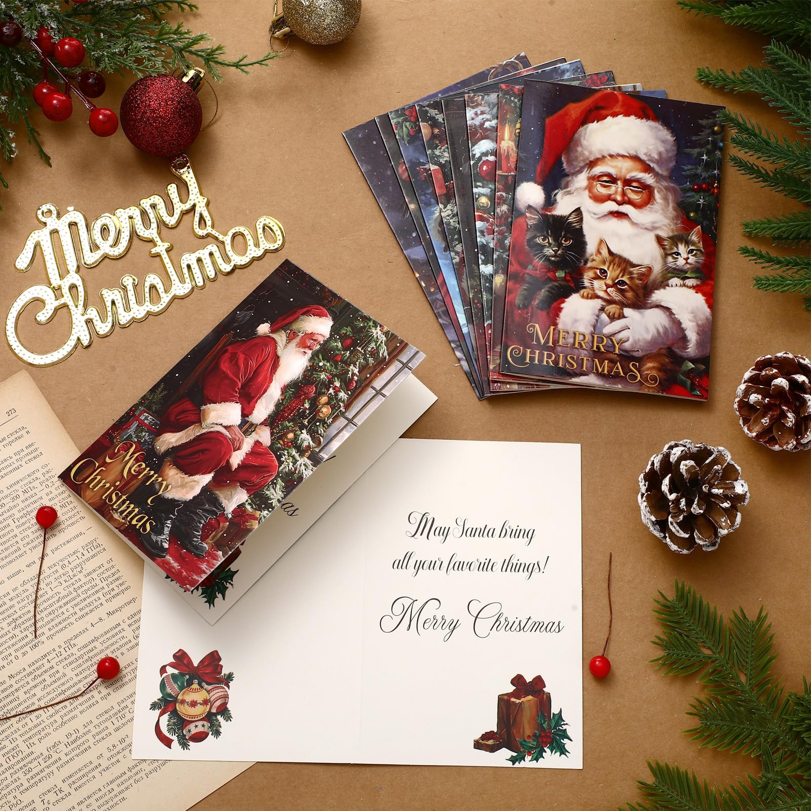 Snapklik.com : Cholemy 80 Sets Vintage Santa Christmas Holiday Cards Bulk