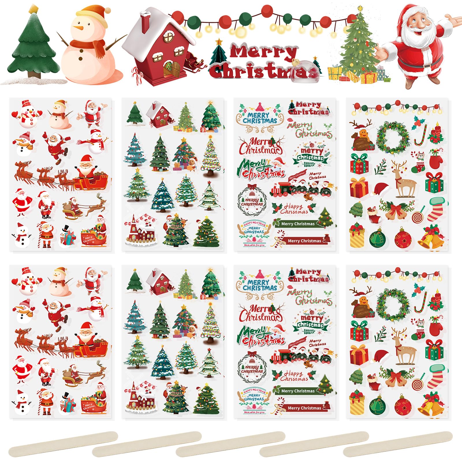 WANDIC 16 Sheets Rub On Transfer Stickers, Christmas Theme Stickers ...
