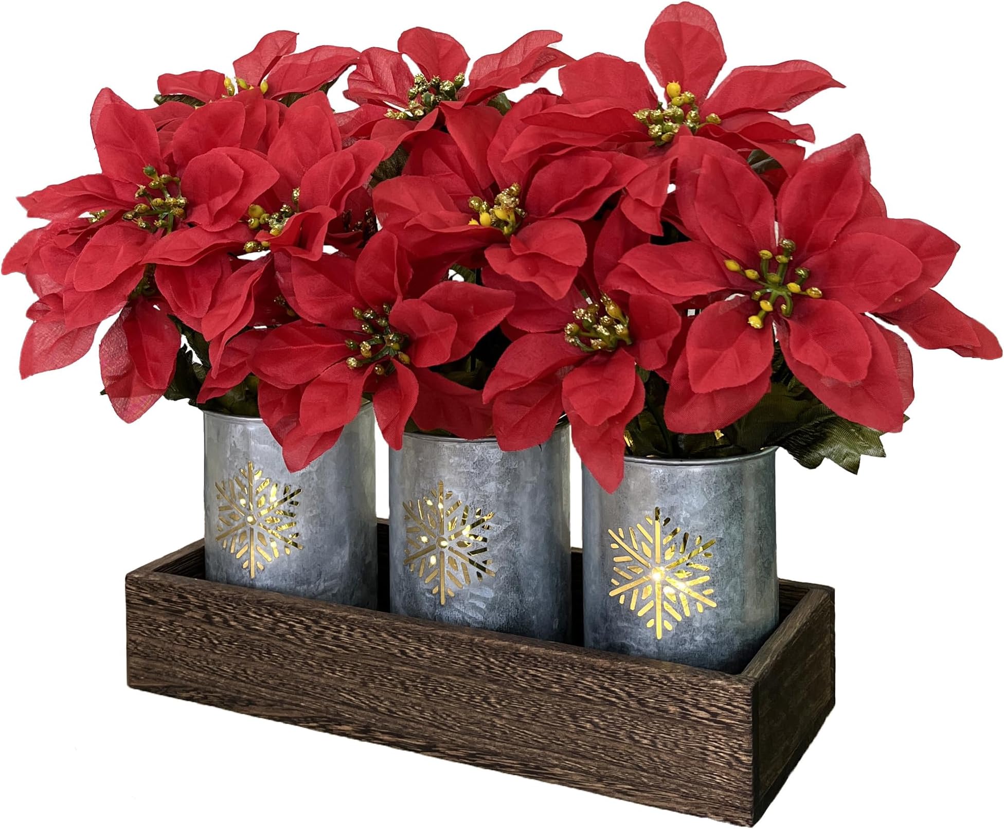 Amazon.com: Artificial Red Poinsettia Christmas Flower Arrangement in ...