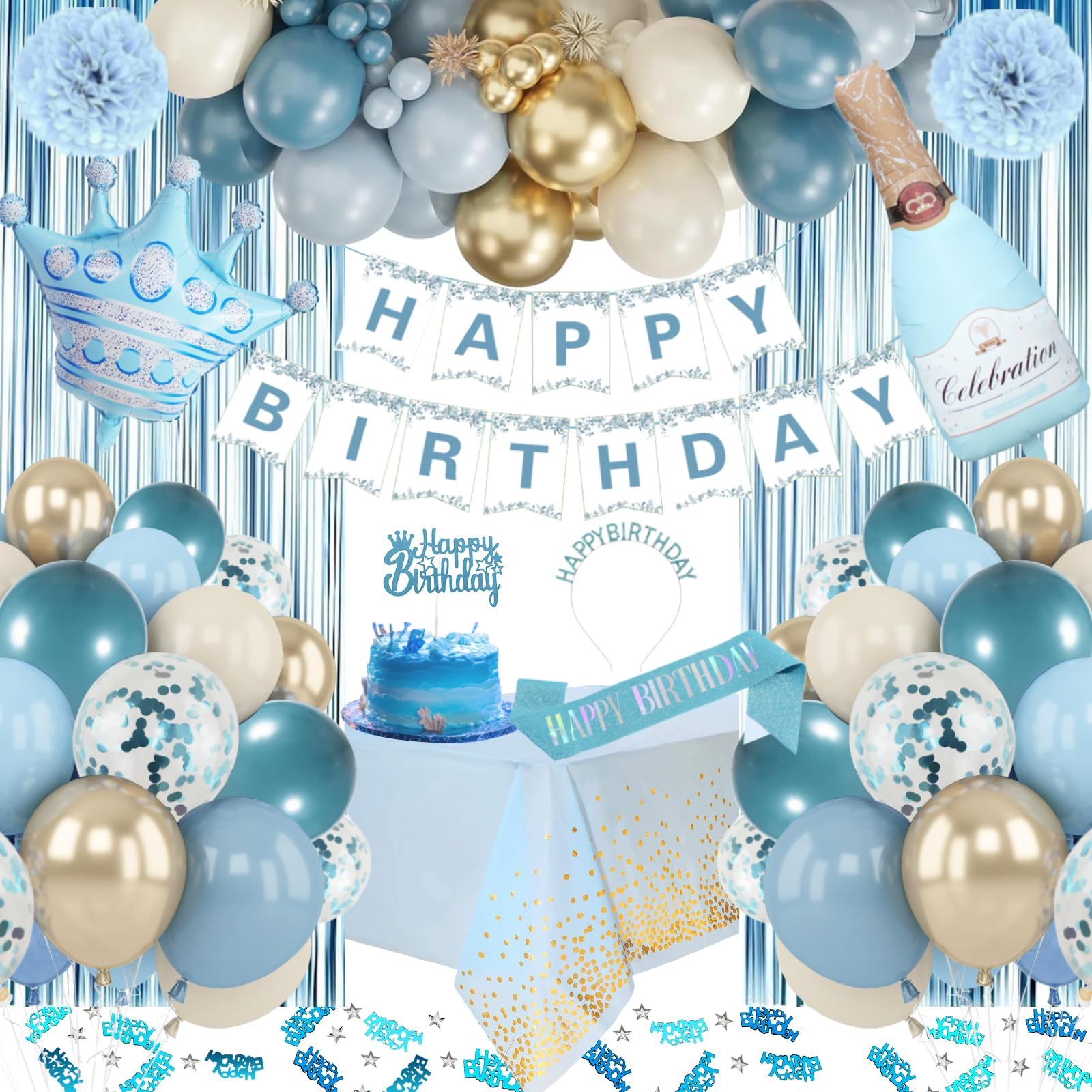 Amazon.com: Blue Birthday Decorations for Women Men with Slate Dusty ...
