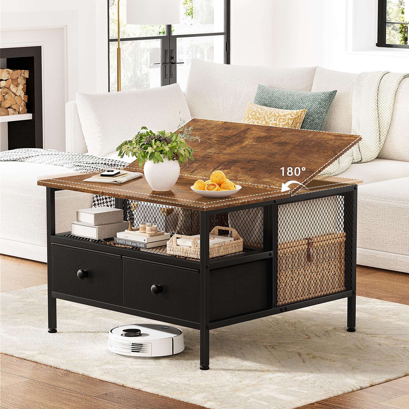 Amazon.com: FABATO Flip Top Coffee Table, Square Coffee Table Metal ...