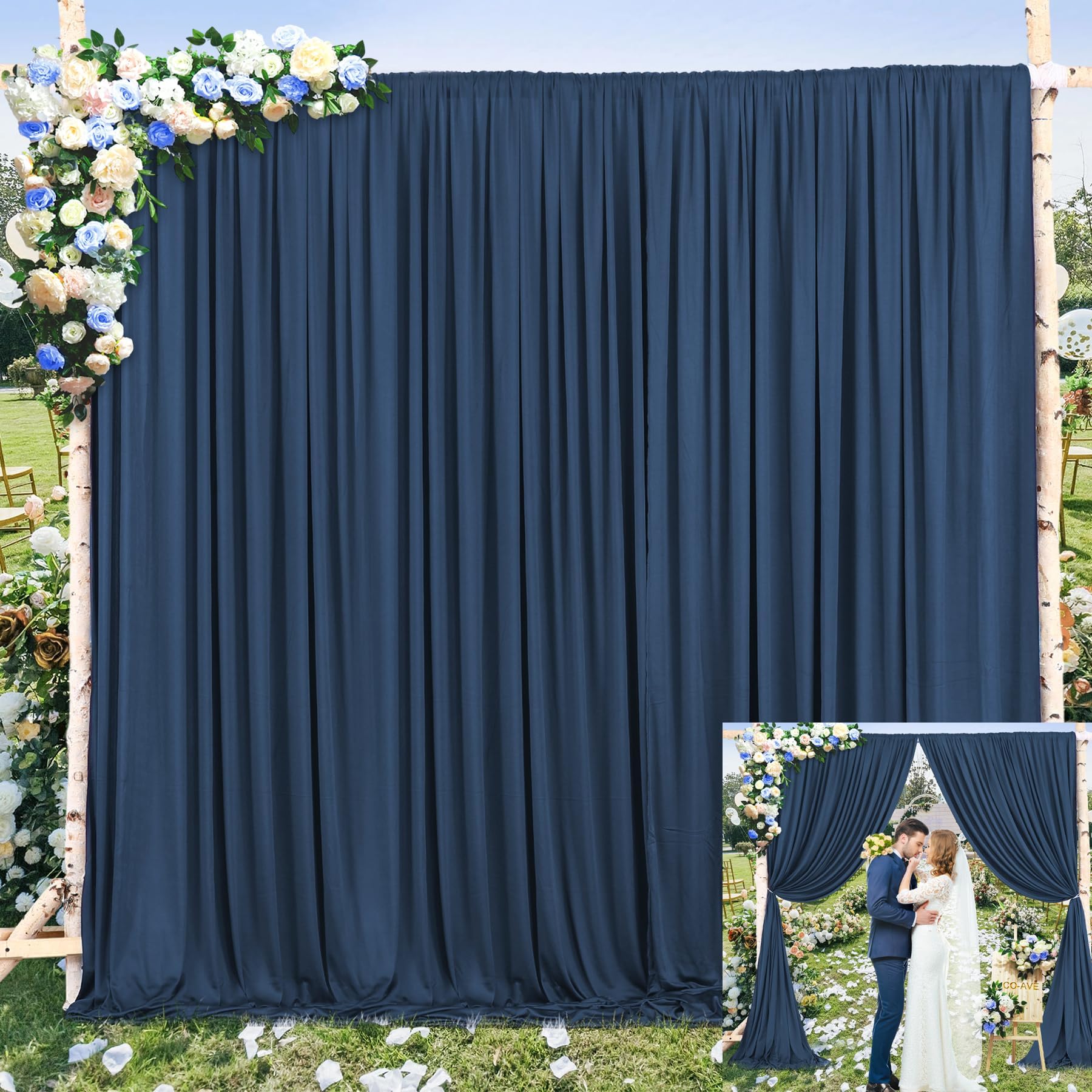 Amazon.com : CO-AVE Navy Blue 10x10ft Backdrop Curtain for Parties ...