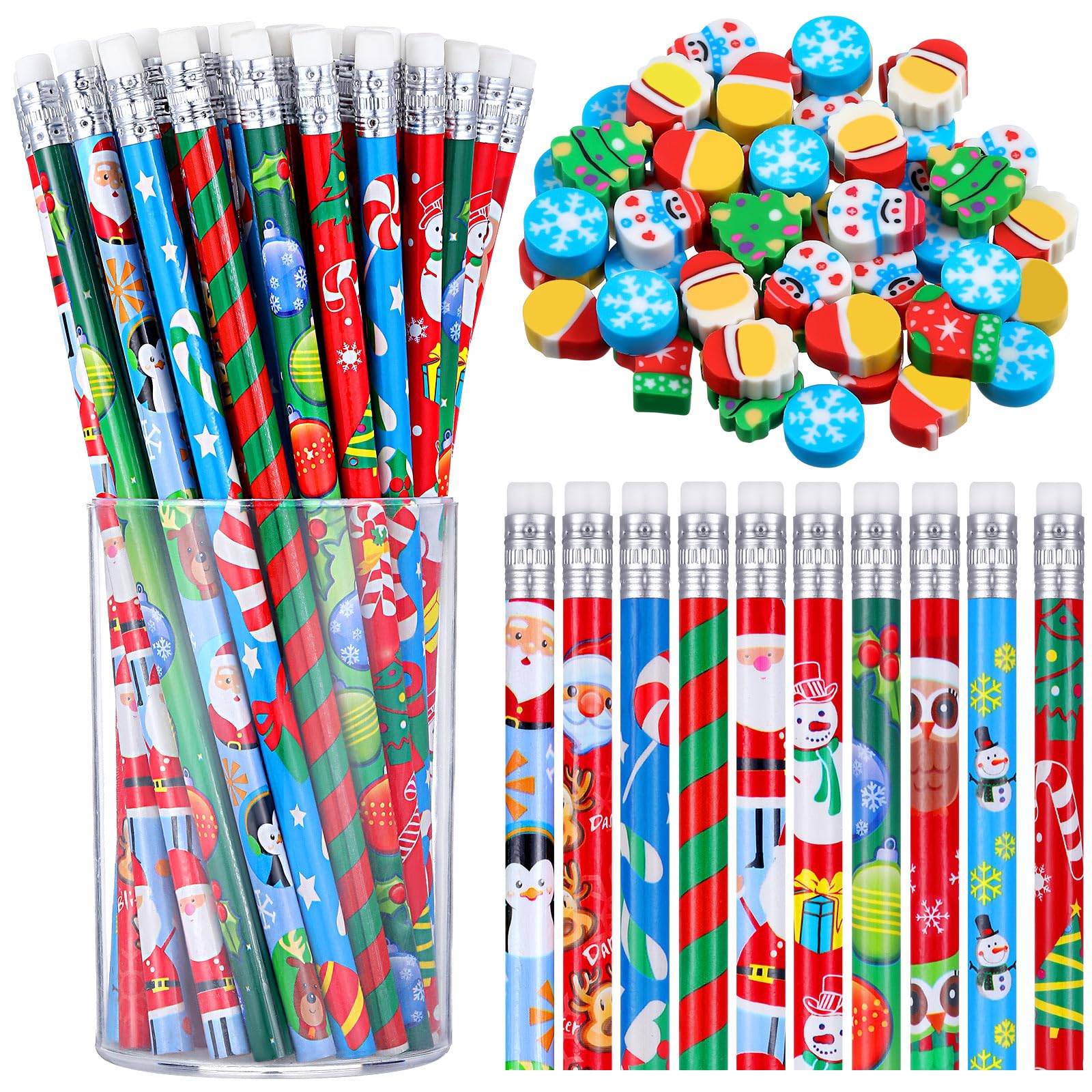 Amazon.com : Cholemy 400 Pcs Christmas Pencils Mini Pencil Erasers Set ...