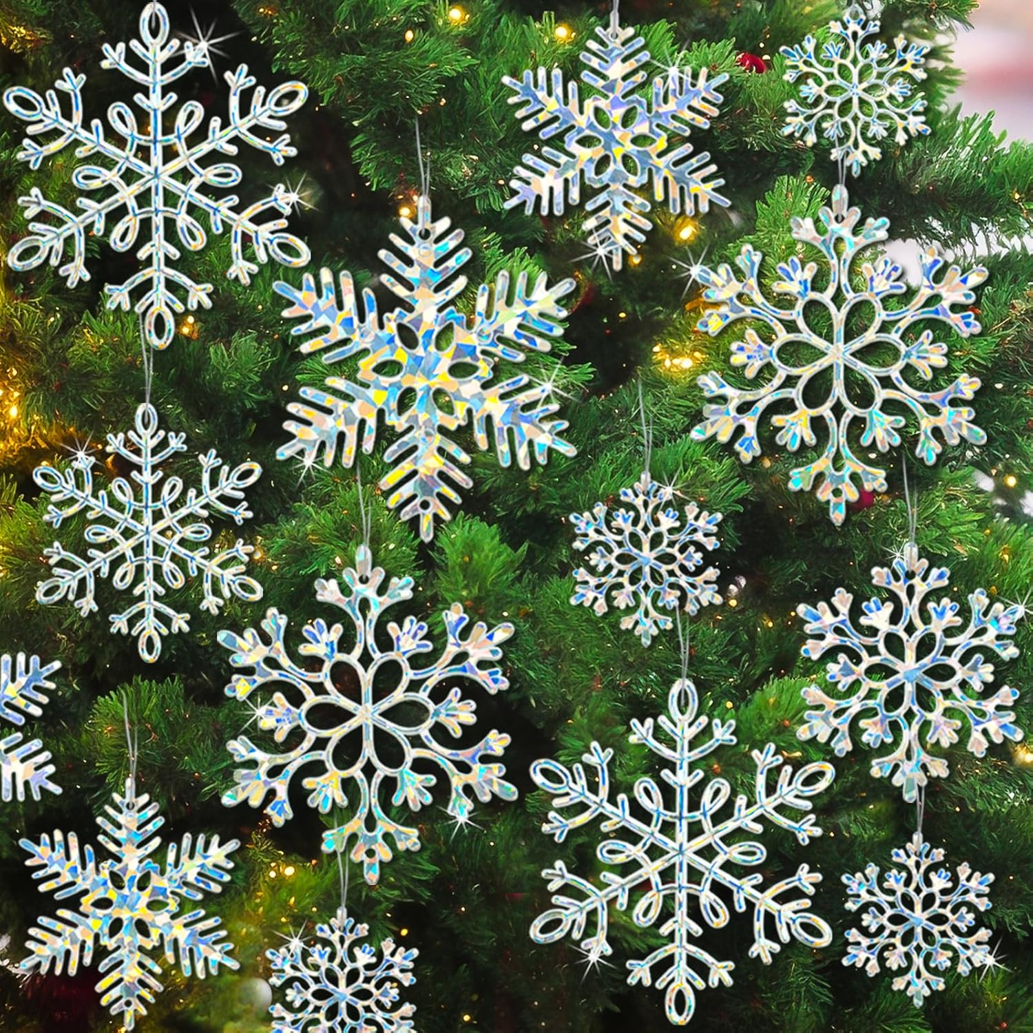 Amazon.com: 36 Pack Iridescent Snowflake Ornaments Plastic Glitter Snow ...