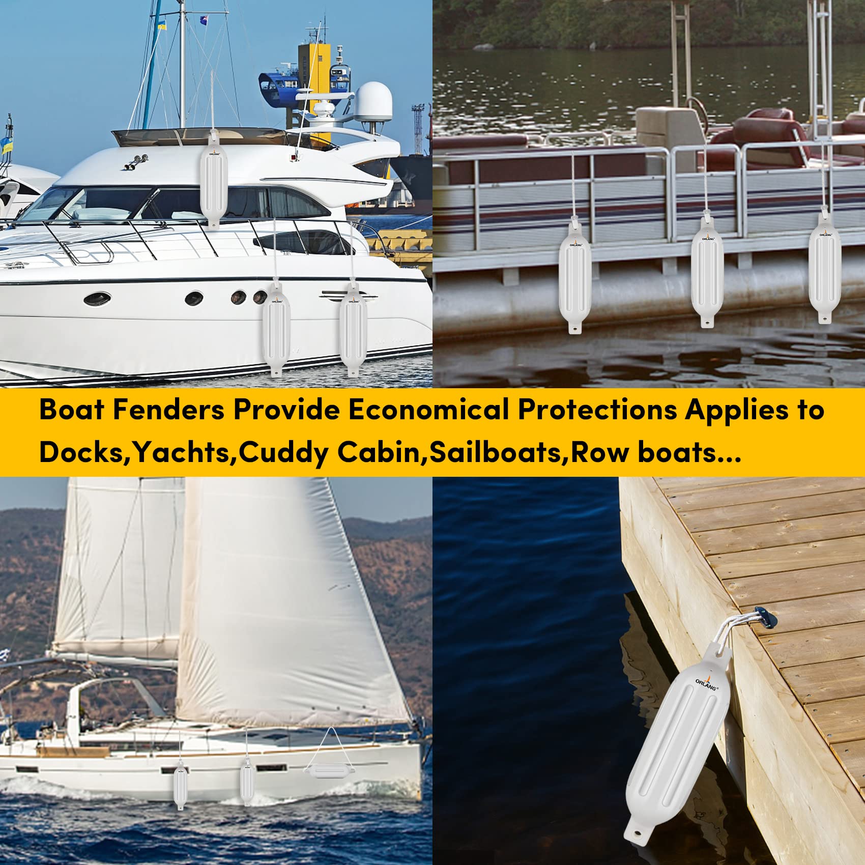 Boat Bumpers 8.5in X 27in,4Pack Inflatable Marine Vinyl Boat Fenders ...