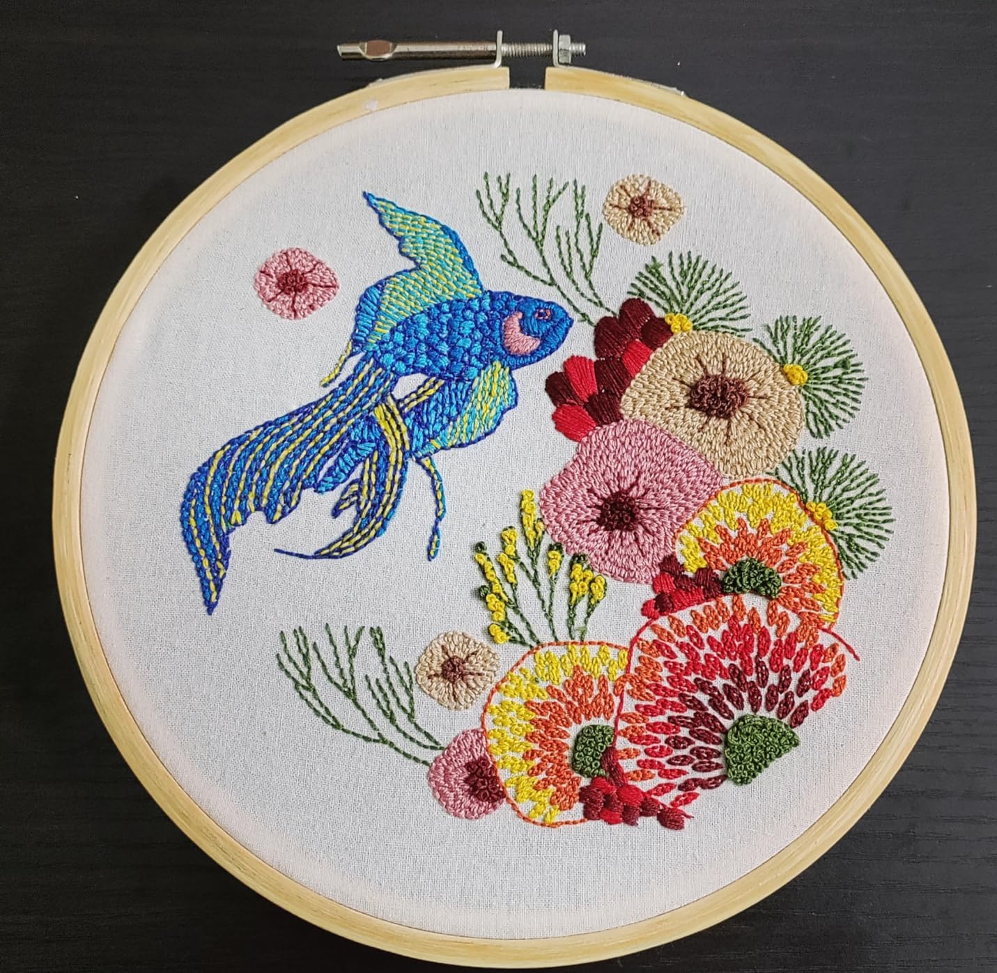 Embroiderymaterial Embroidery Kit Fish in Coral Design Digital Printed ...