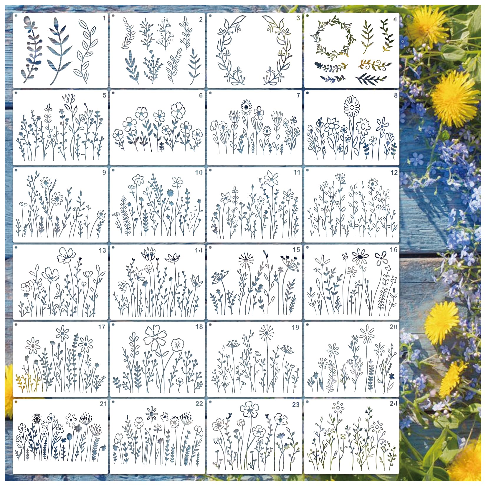 Amazon.com : 24 Pieces Flower Stencils for Crafts Reusable Wildflower ...