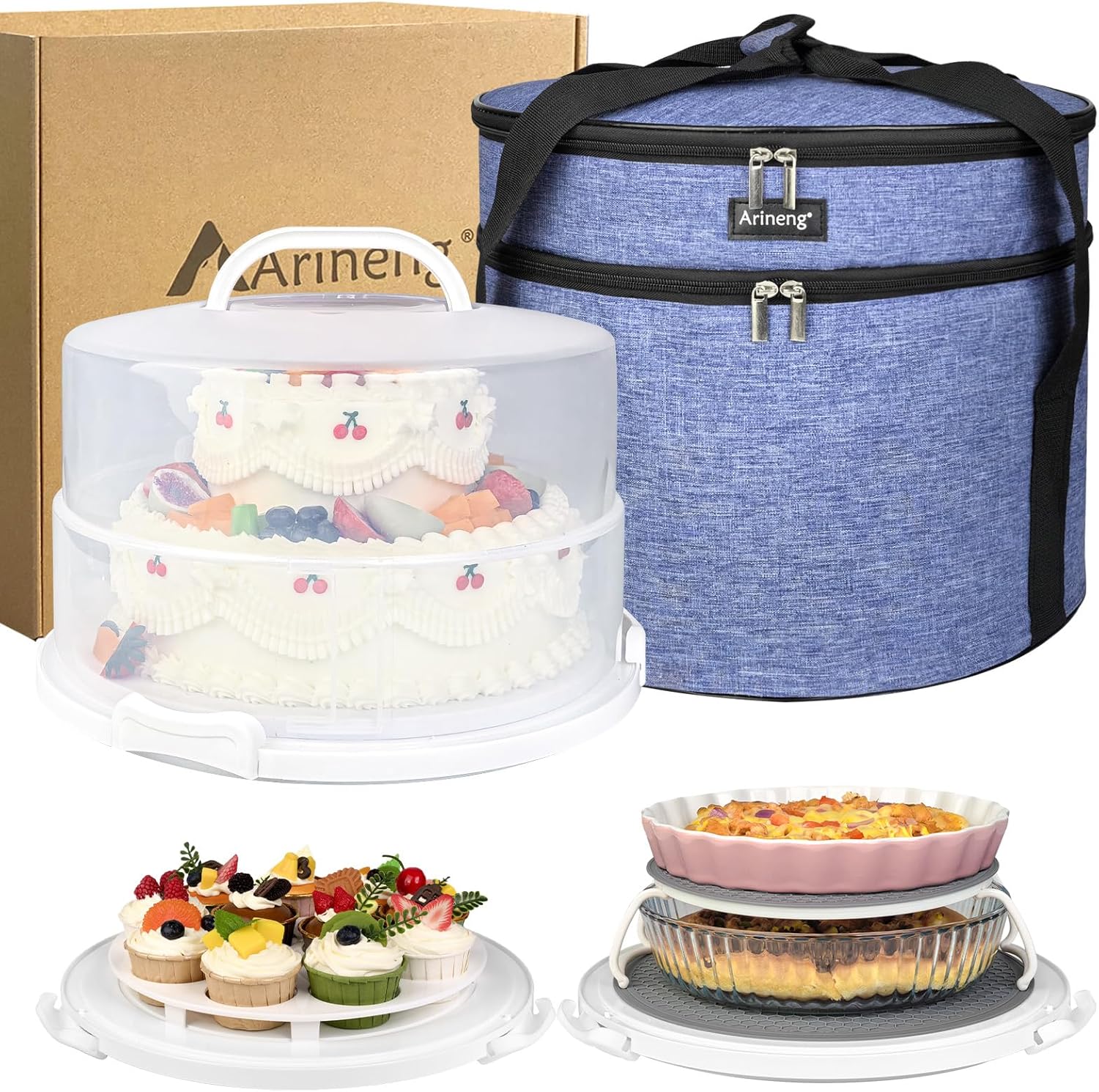 Amazon.com: Arineng 12 Inch Cake Carrier with Lid & Handle BPA-Free Cake Transport Container ...