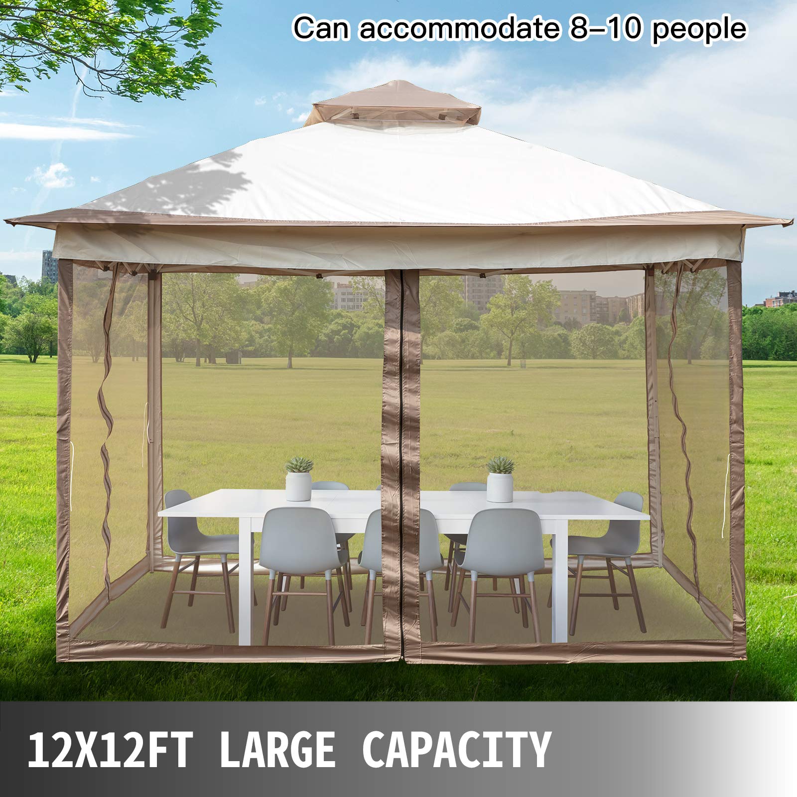 Happybuy 12x12ft Outdoor Pop-Up Canopy Gazebo Starter Kit, Equipped ...