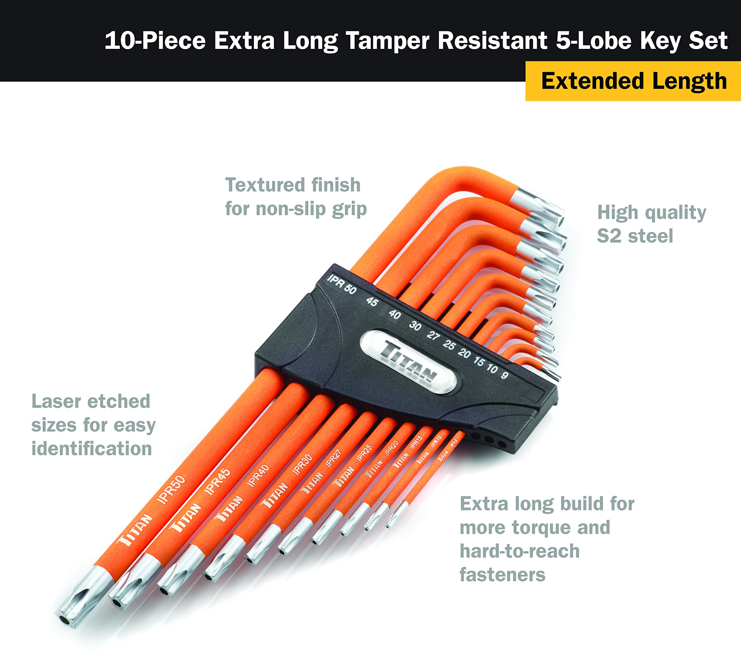 Snapklik.com : Titan 12734 Extra-Long Arm Tamper Resistant 5-Lobe Key Set