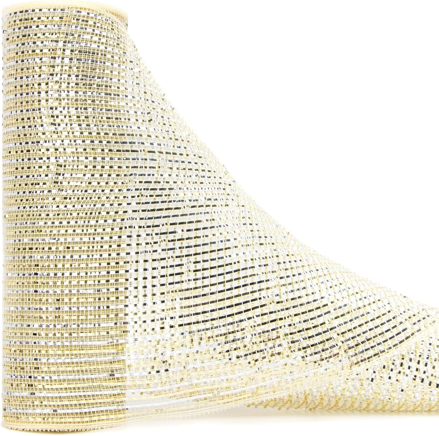 Amazon.com: Ribbli Cream Gold Silver Deluxe Metallic Mesh Ribbon 10 ...