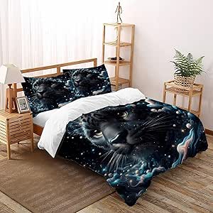 SOJFGSNAJ Schwarzer Leopard Bettdeckenbezug Tiertotem Mädchen ...
