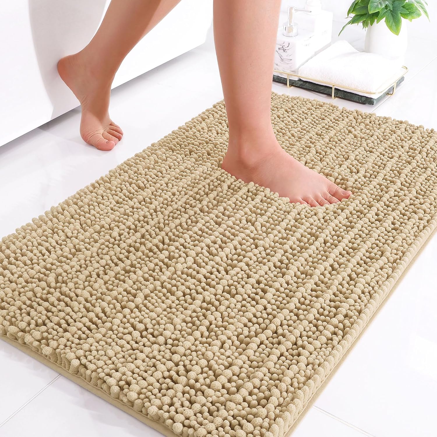 OLANLY Luxury Chenille Bath Mat, Extra Soft Thick Absorbent Shaggy ...