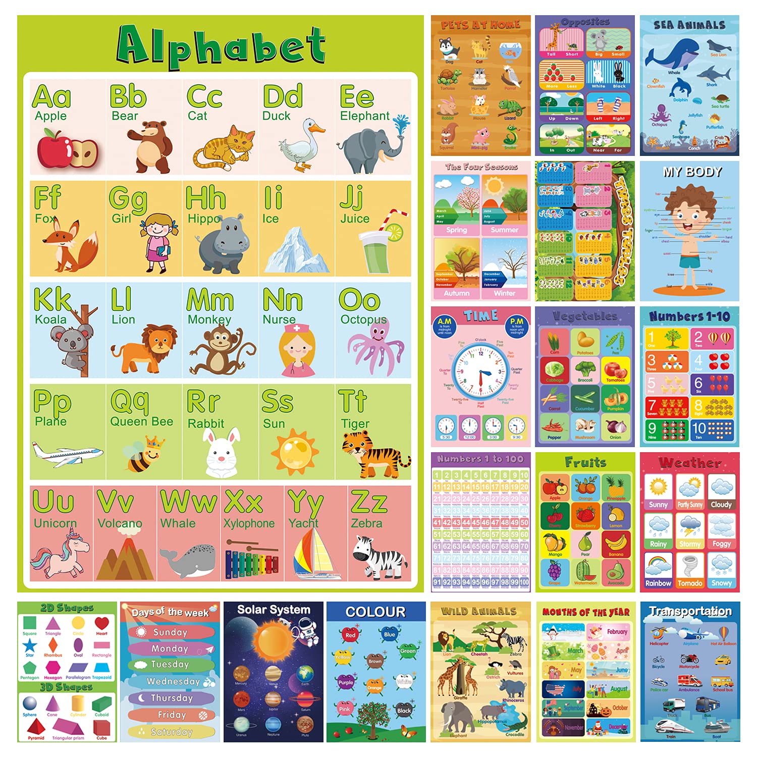 20pcs Early Learning Posters Number Posters Alphabetic Posters And More ...