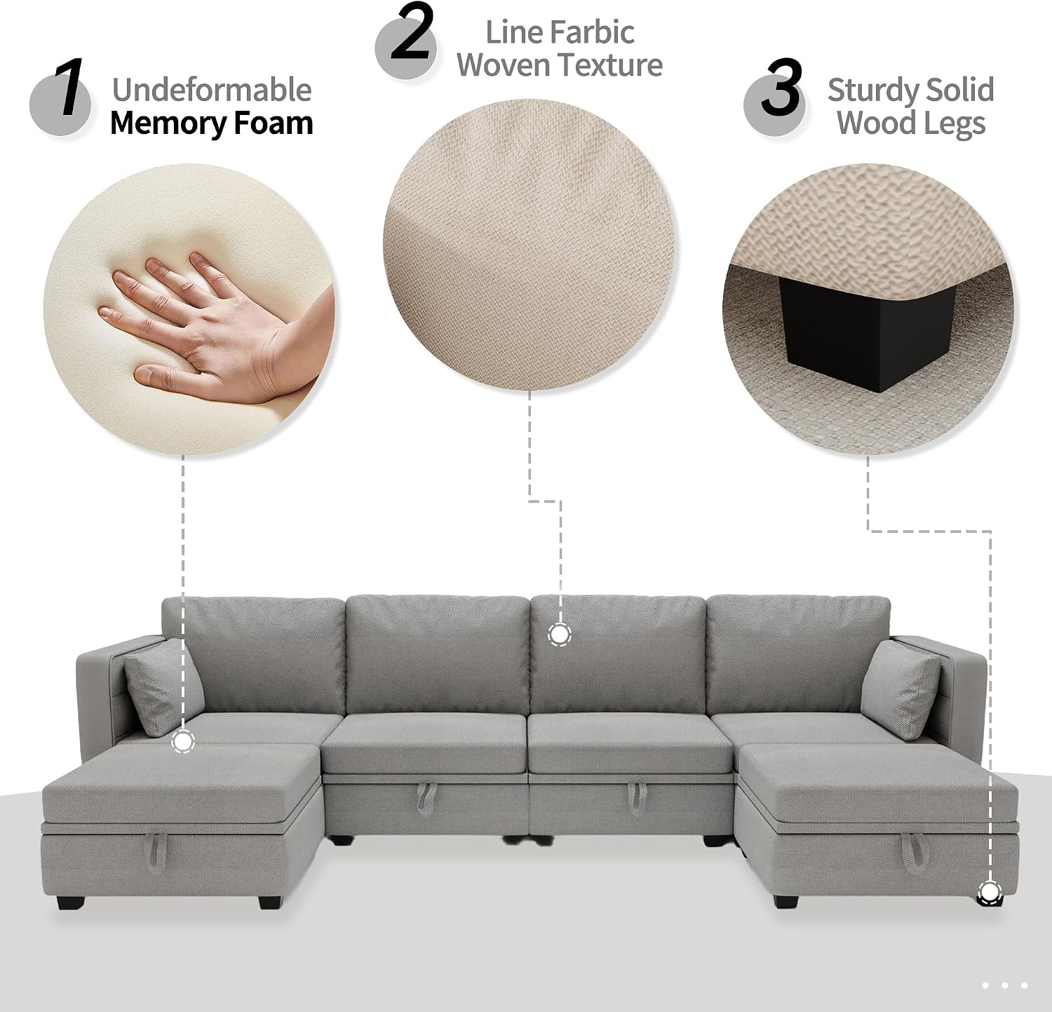 Olela Sofá modular modular, sofá convertible en forma de U con ...