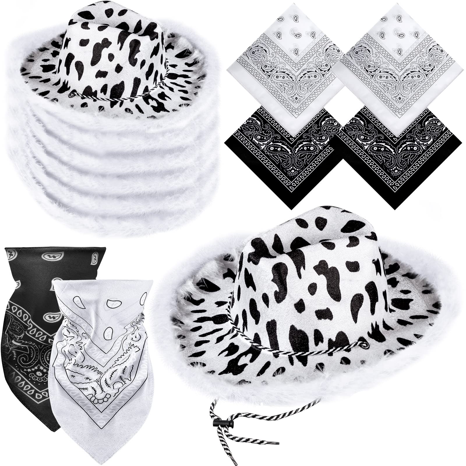 Tarpop 24 Pieces Cow Print Cowboy Hat with Paisley Bandanas for Men ...