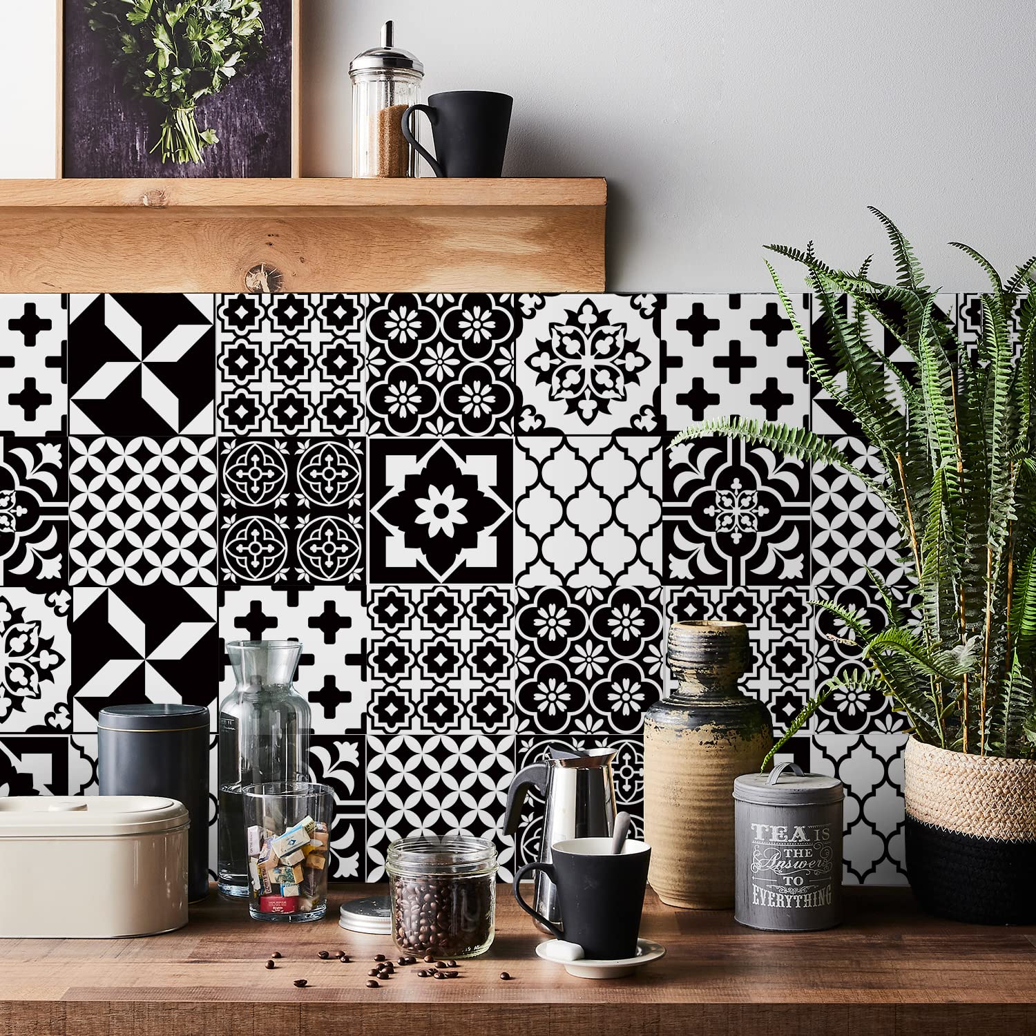 HORIWE Tile Stickers Black and White Wall Decal Sticker Adhesive Tile ...