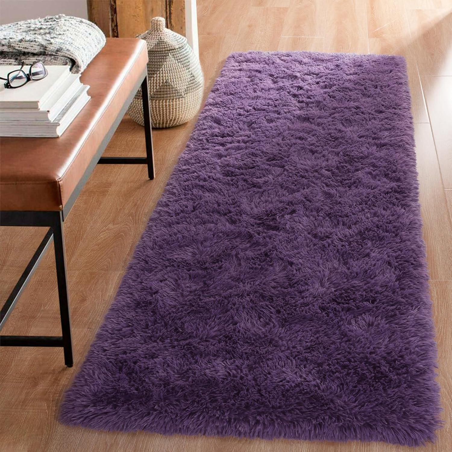 Amazon.com: Vasofe Super Soft Grey Purple Fluffy Runner Rug 2x6 Shag ...