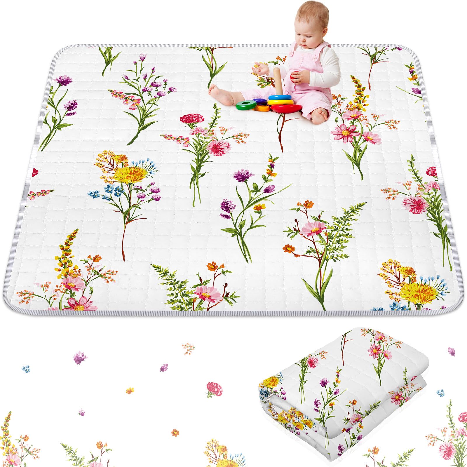 Amazon.com : Wesiti Wildflower Portable Baby Play Mat 50 x 50 Washable ...