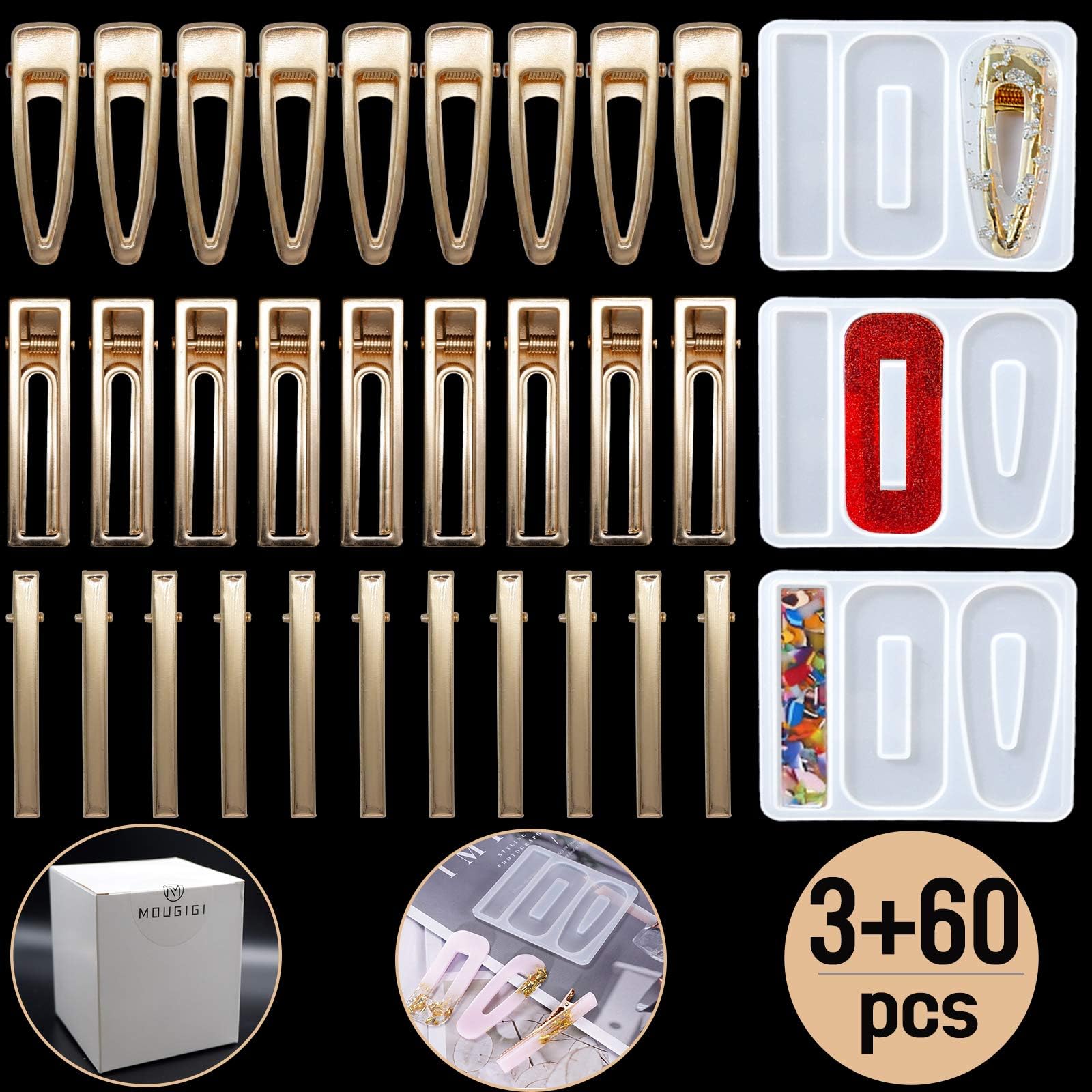Amazon.com: MOUGIGI 63PCS Resin Molds DIY Hair Clip Jewelry Casting ...