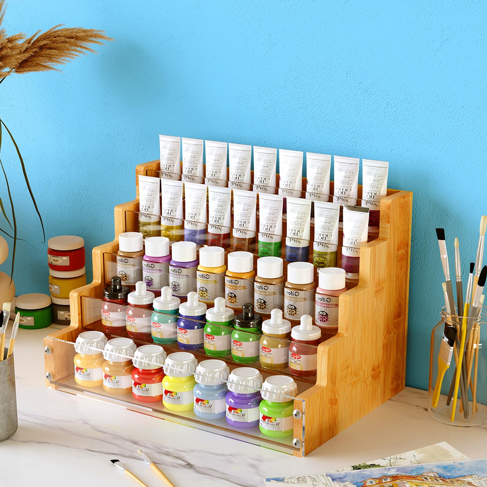 Amazon.com: LUMAMU Paint Organizer, 5 Tiers Craft Paint Storage ...