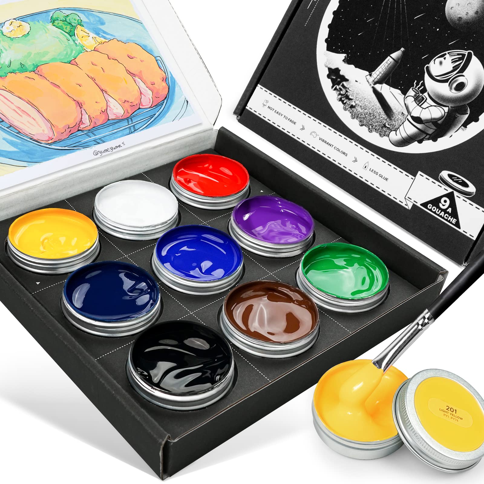 Buy Arrtx Gouache Paint Set, 9 Vibrant Colors x 35ml/1oz, with ing Tape ...