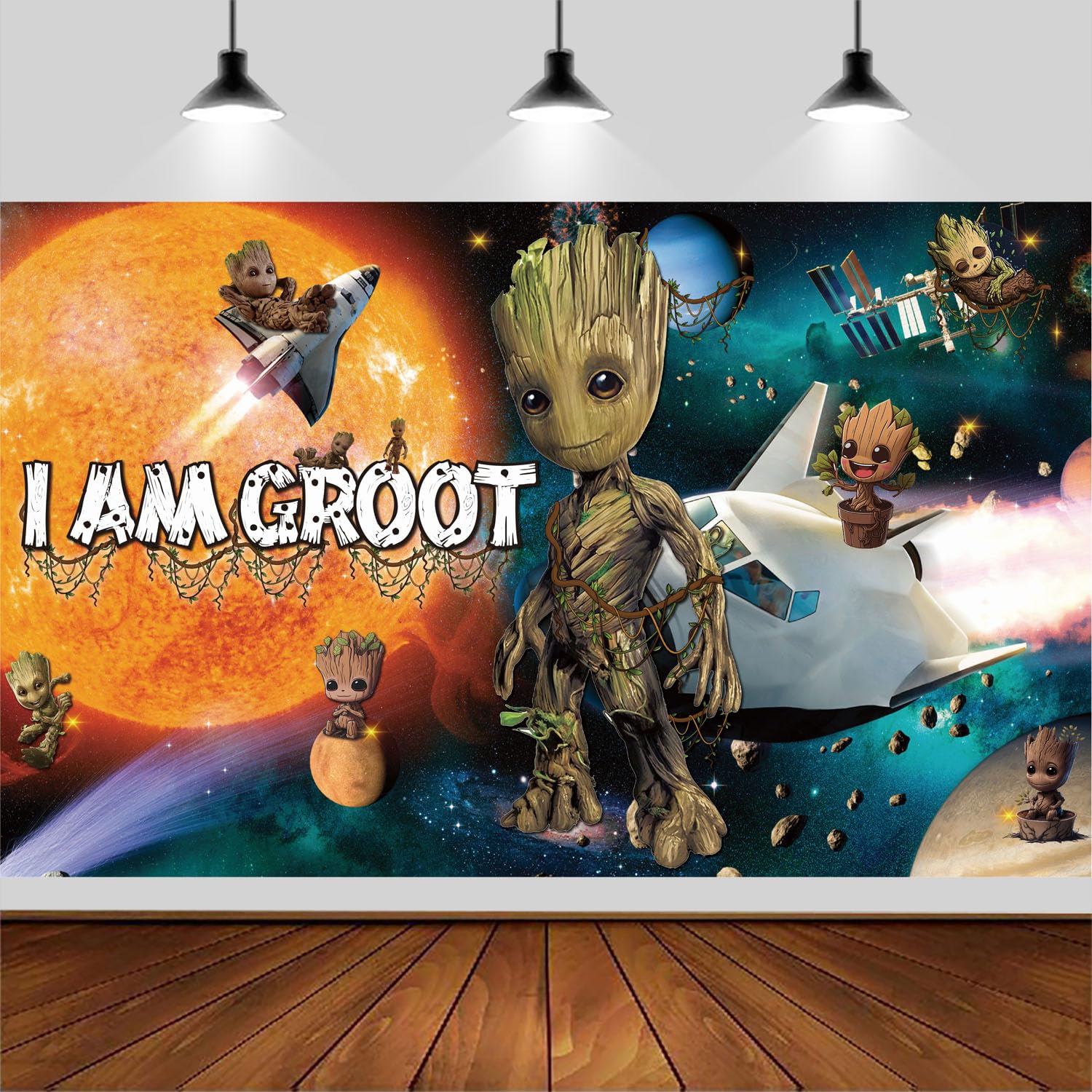 Amazon.com : GELWIN 6x3.6FT I AM Groot Party Backdrop, Fabric Baby ...