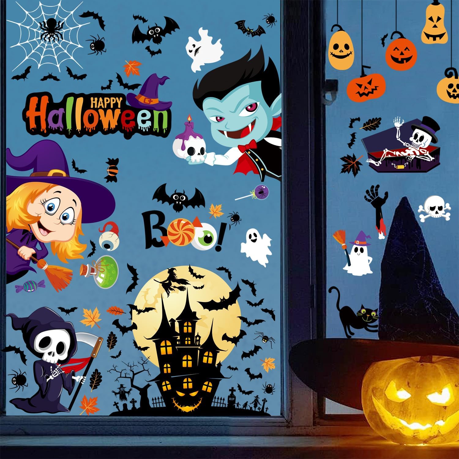Amazon.com: SRINKOC Halloween Window Clings 4 Pcs Giant Monster ...