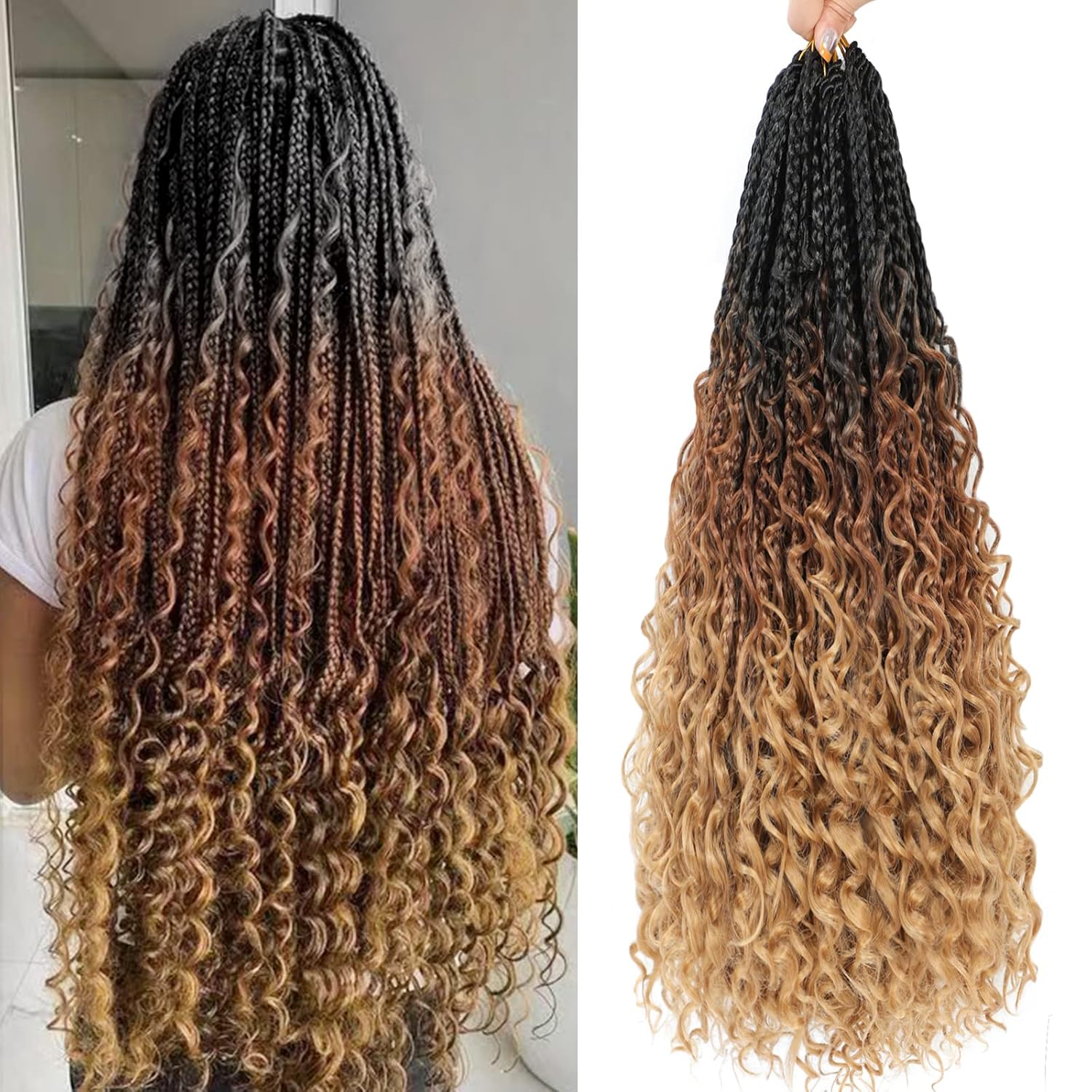 Amazon.com : Box Braids Crochet Hair with Curly Ends Bohe Goddess Box ...