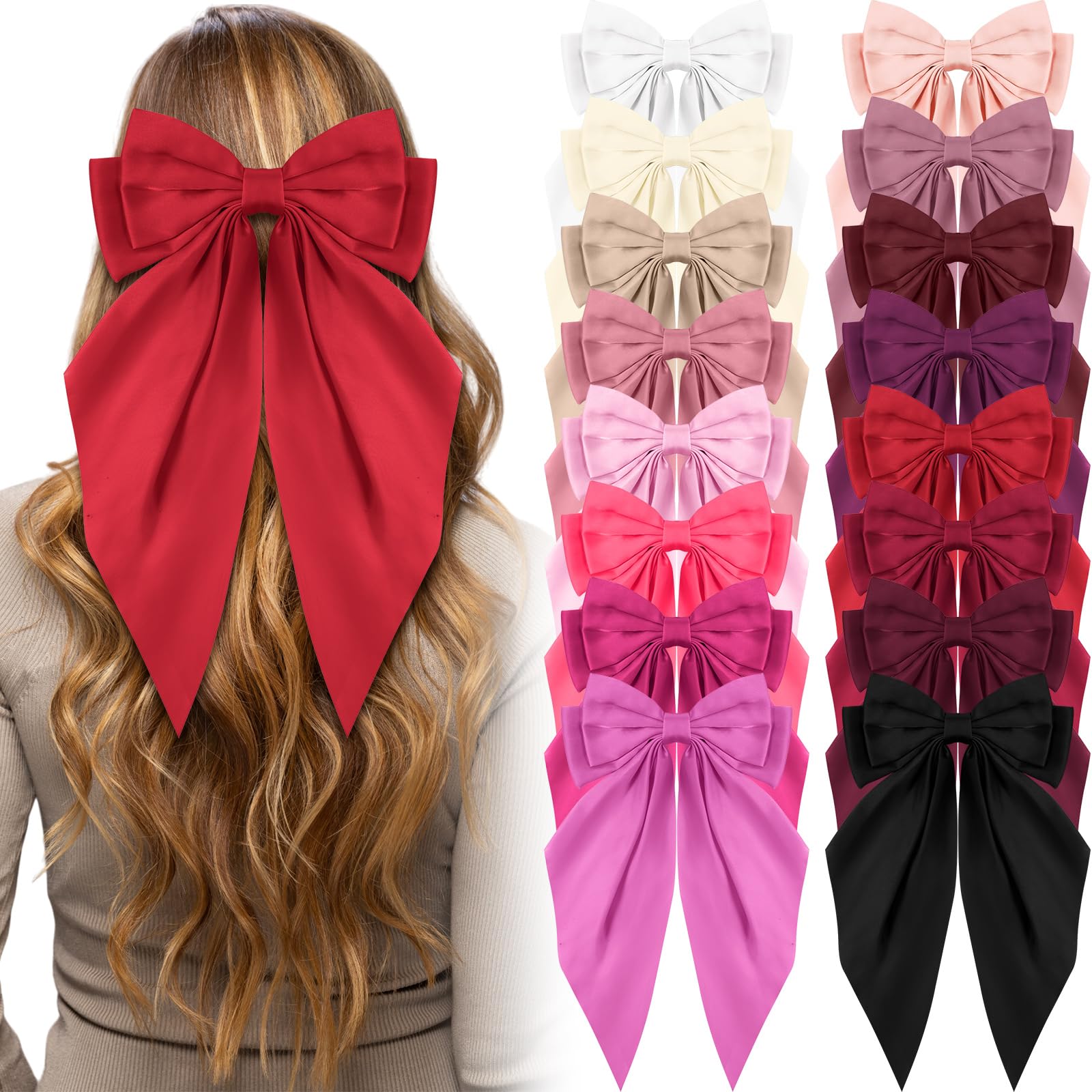 Amazon.com : Hoteam 16 Pcs Silky Satin Hair Bows Bulk for Women Large ...