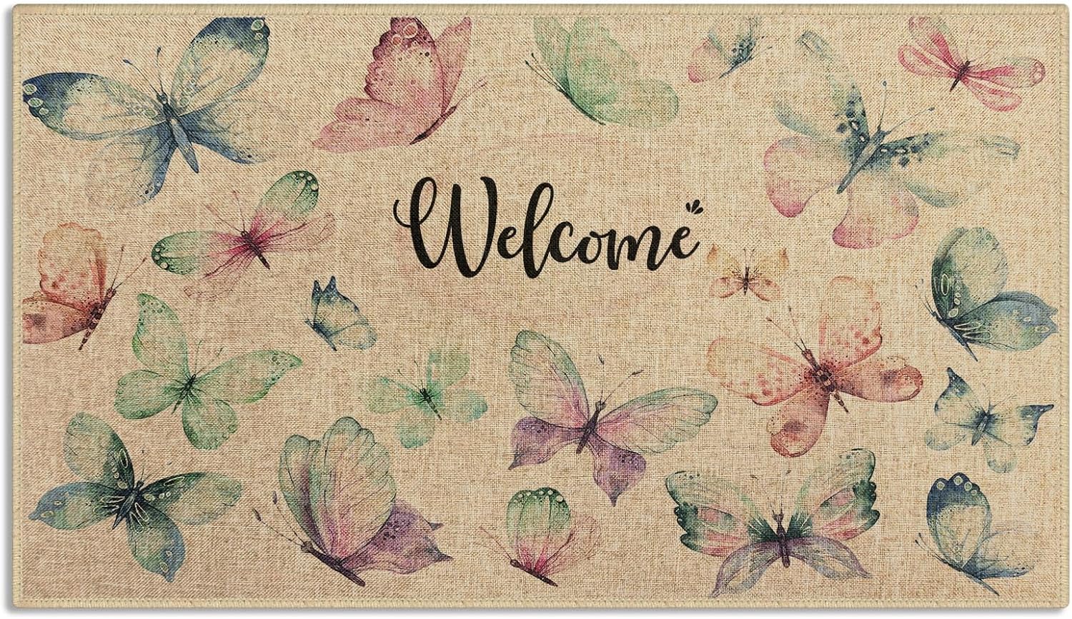 Amazon.com: Britown Colorful Butterflies Welcome Doormat, Spring Summer ...