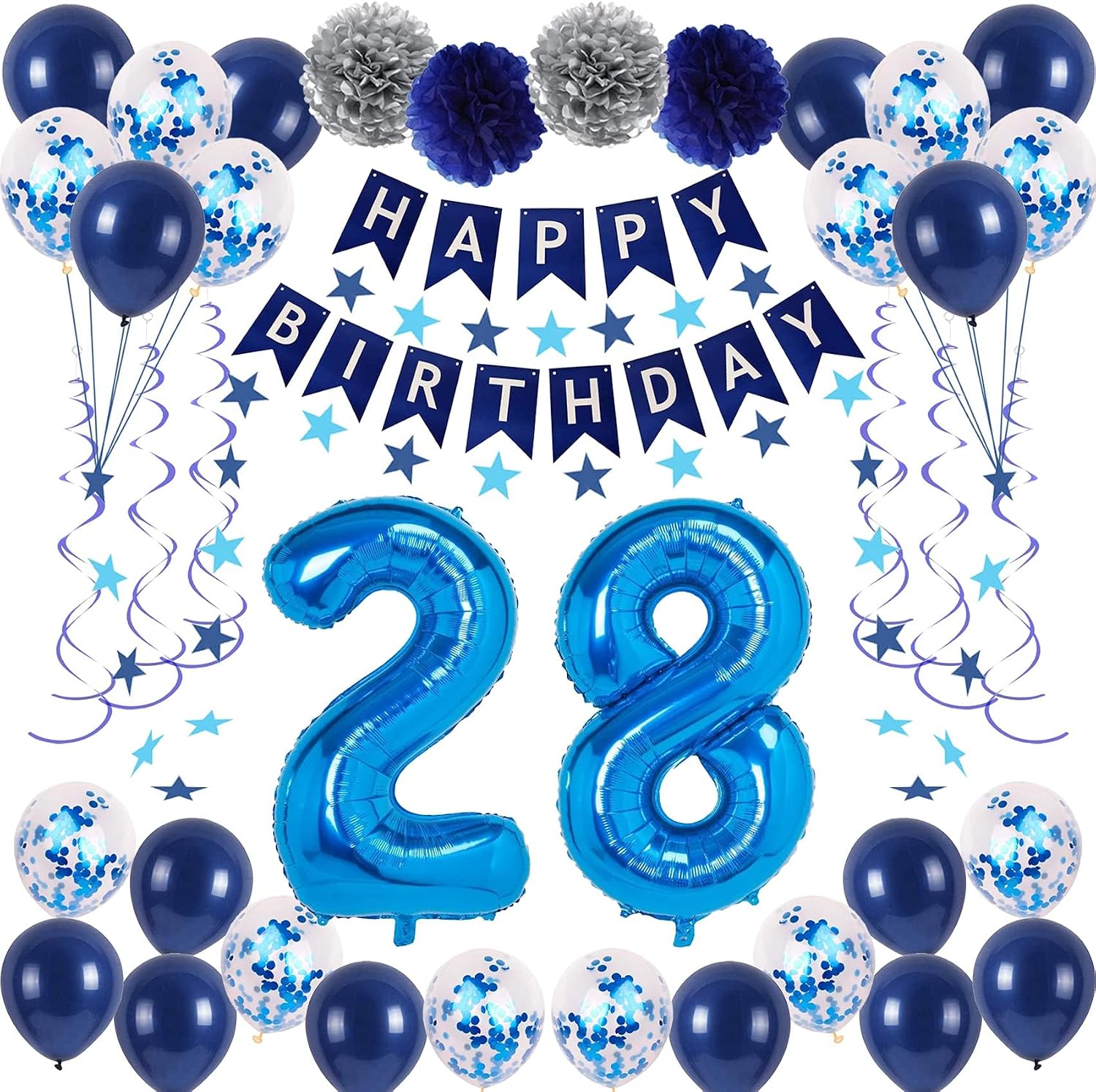 Amazon.com: NANINUNENO 28th Blue Birthday Party Decorations for Men ...