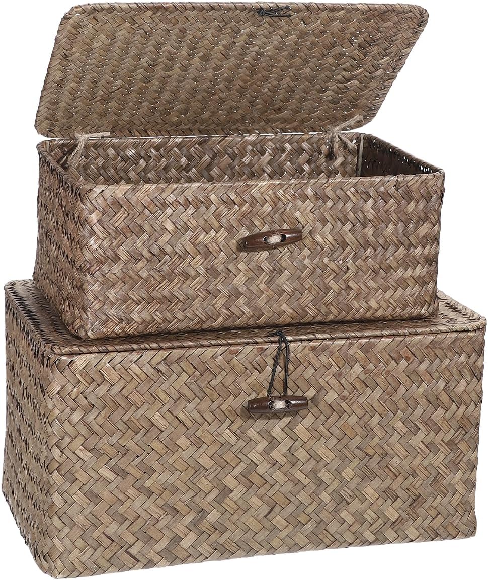 Amazon.com: Hipiwe Seagrass Basket Bin Boxes for Shelf Organizing ...