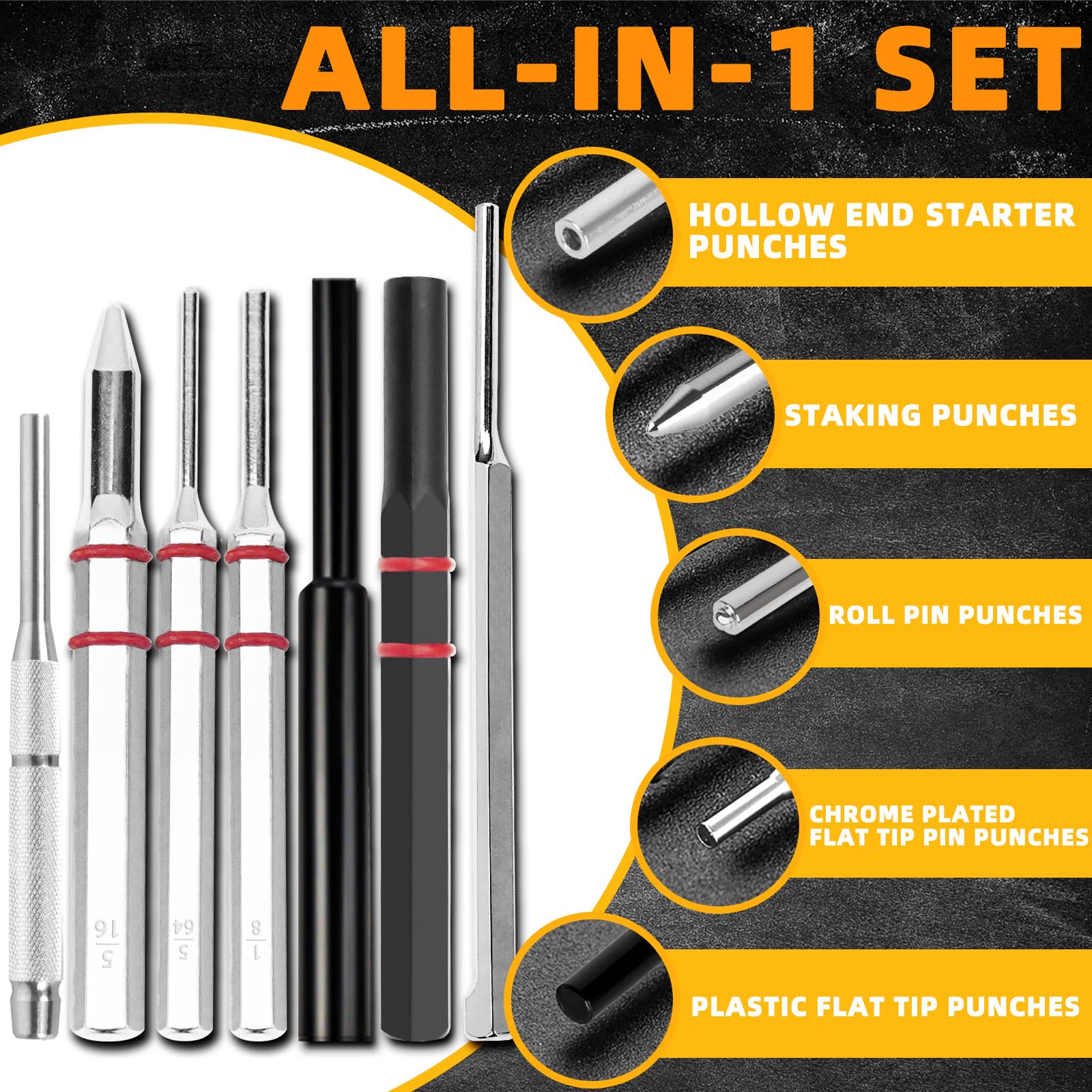 Maintenance Tool Set BESTNULE Punch Set With Bench Block - 9 Piece Roll ...