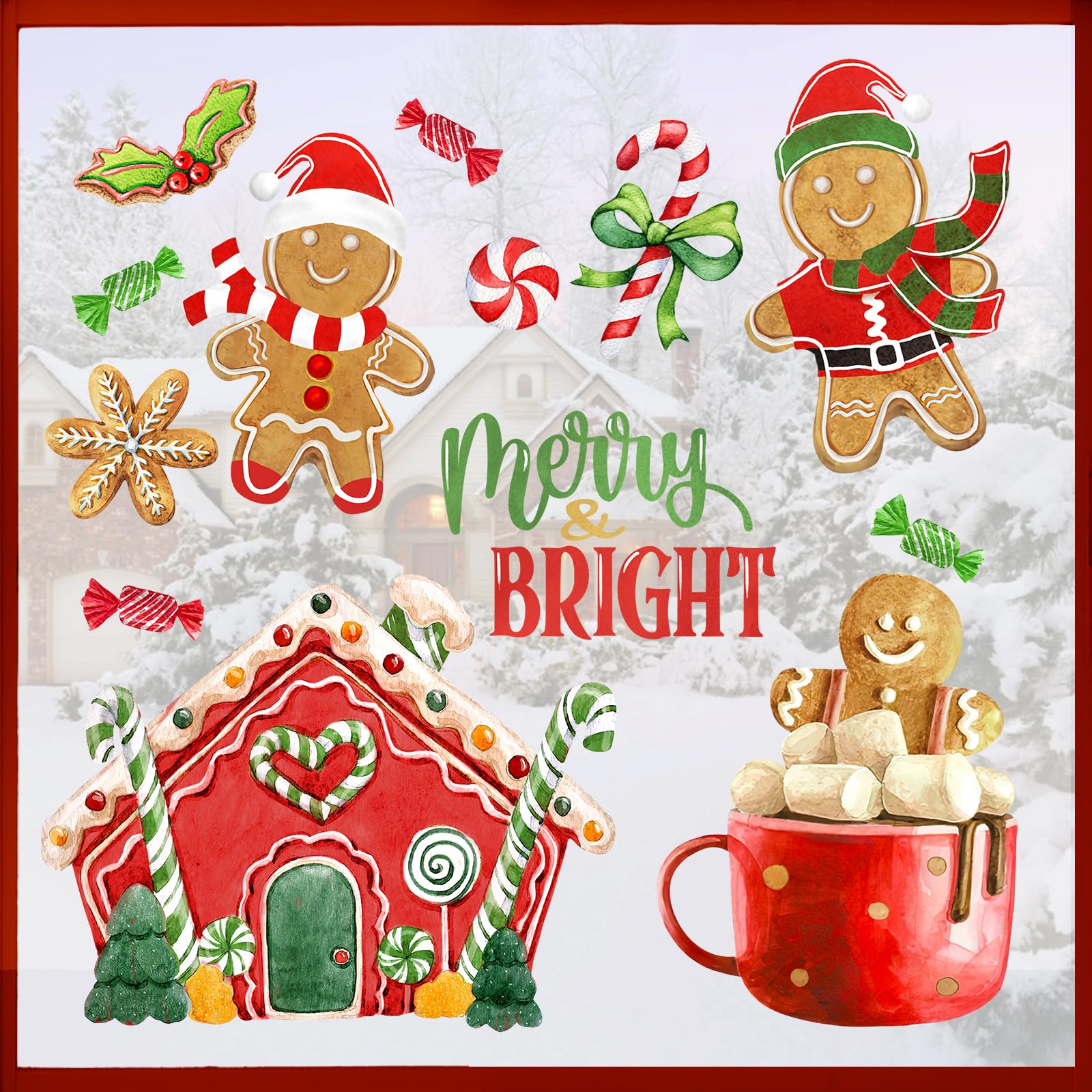 Amazon.com: Mfault Merry Christmas Gingerbread Window Clings 4 Sheets ...