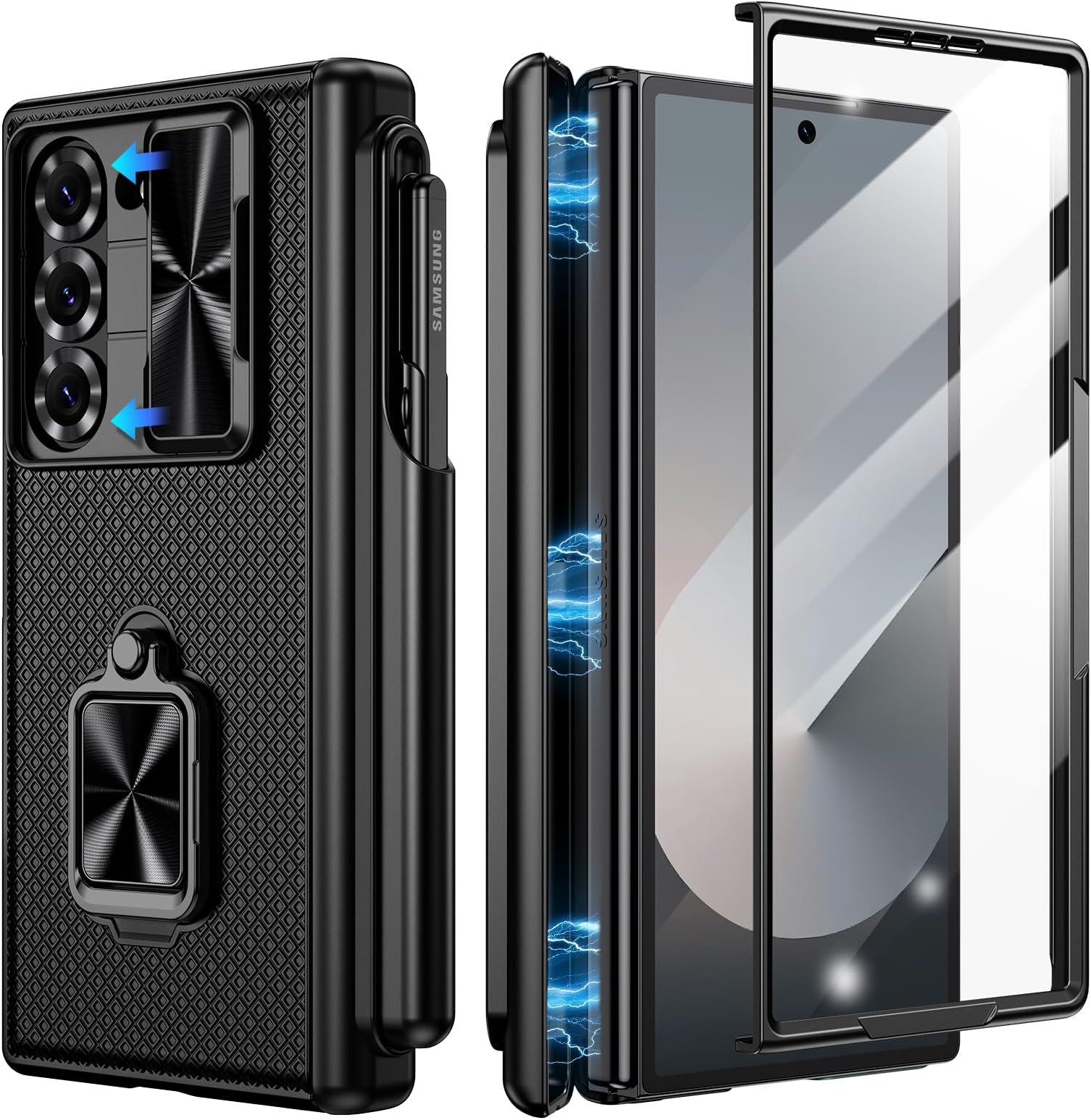 Doeshine for Samsung Galaxy Z Fold 6 Case with S Pen Holder & 360° Ring ...