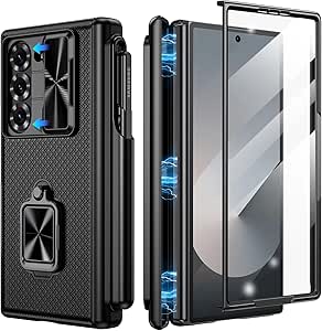 Doeshine for Samsung Galaxy Z Fold 6 Case with S Pen Holder & 360° Ring Kickstand, Slide Camera ...