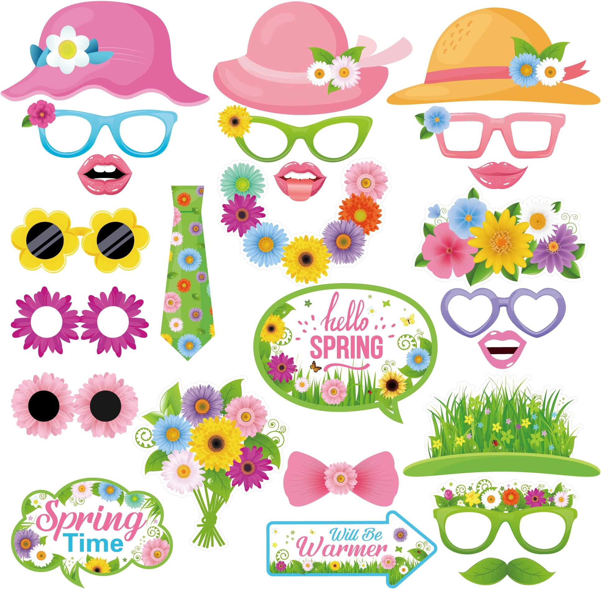 Amazon.com: Spring Photo Booth Props with Sticks,Flowers Photo Booth ...