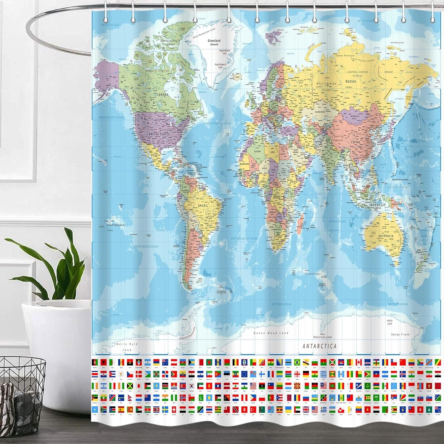 iTapnoom World Map Shower Curtain, Map of The World with National ...