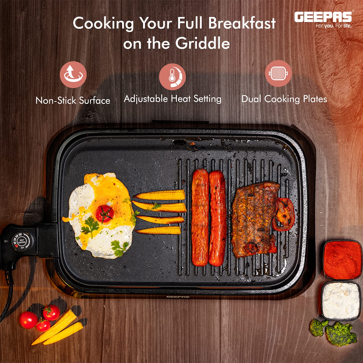 GEEPAS GBG63040 1600W Electric Barbeque Grill Adjustable Thermostat Non ...
