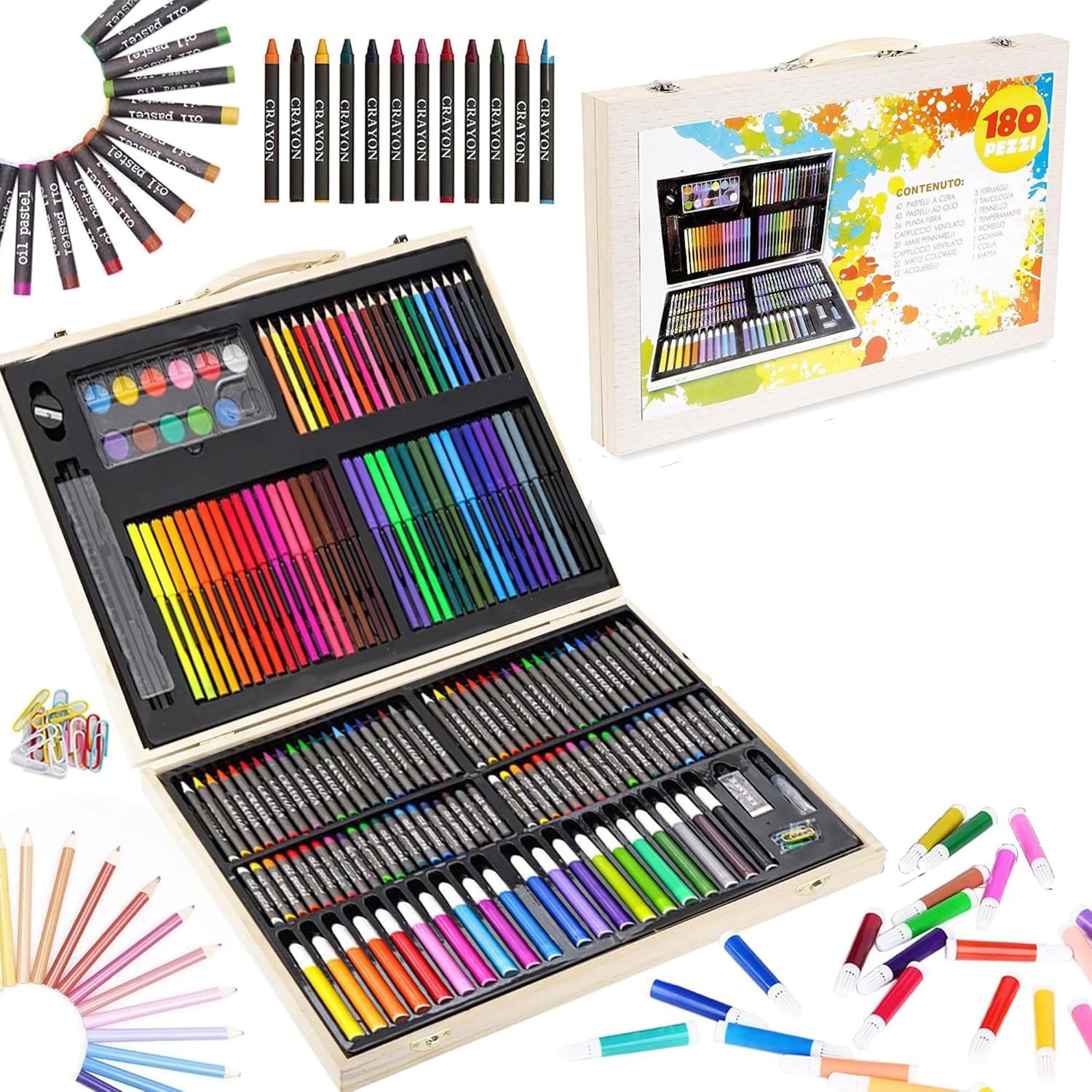 Shuban Art Set 180 Piece Deluxe Painting Drawing Kit with Oil Pastels ...