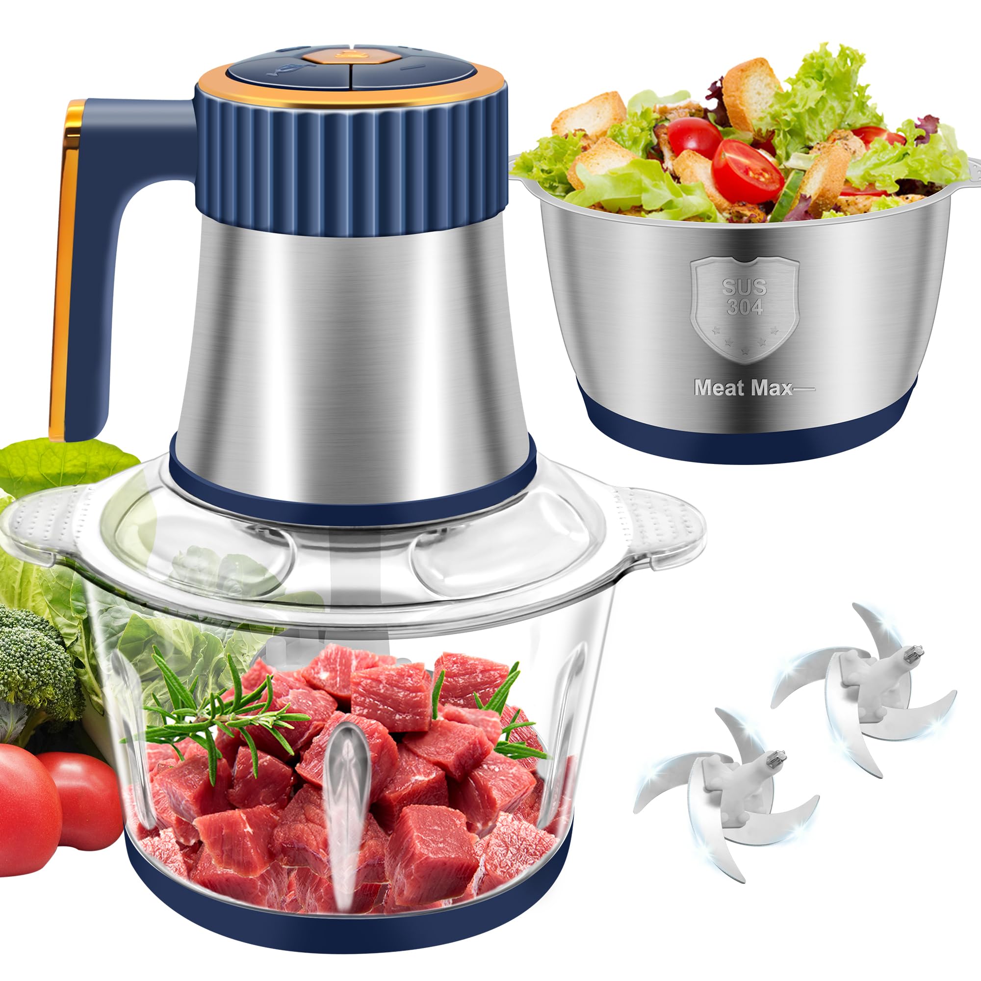 Amazon.com: Food Processor, 5 Modes Electric Food Chopper with 2 Bowls ...