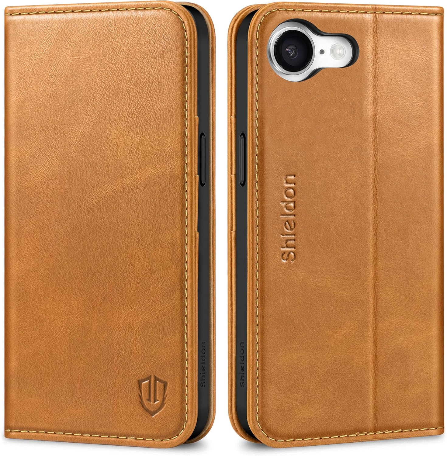 Amazon.com: SHIELDON Wallet Case for iPhone 16e 2025 6.1", Genuine Leather Folio Magnetic ...