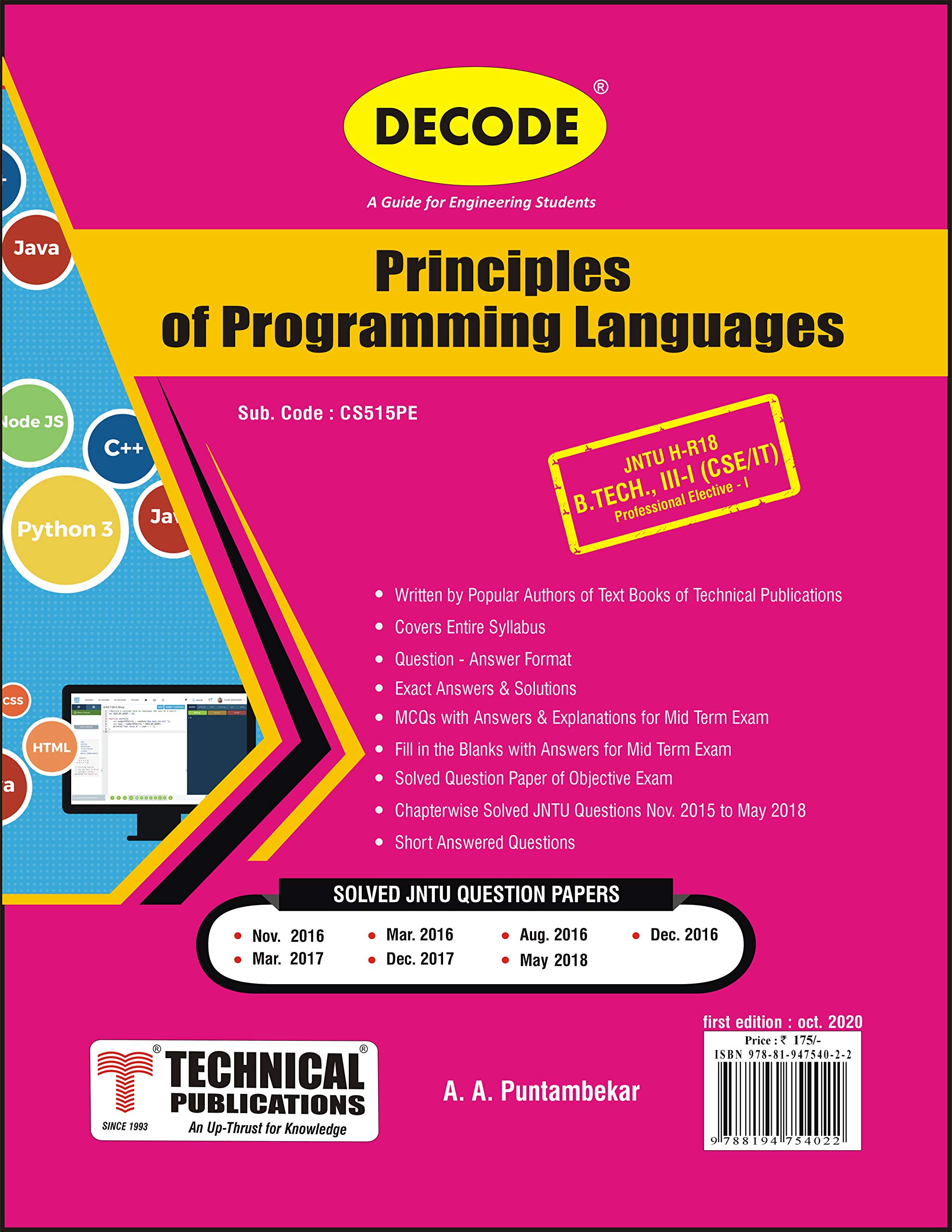 Principles Of Programming Languages For Jntu H 18 Course Iii I Cseitprof Elective I