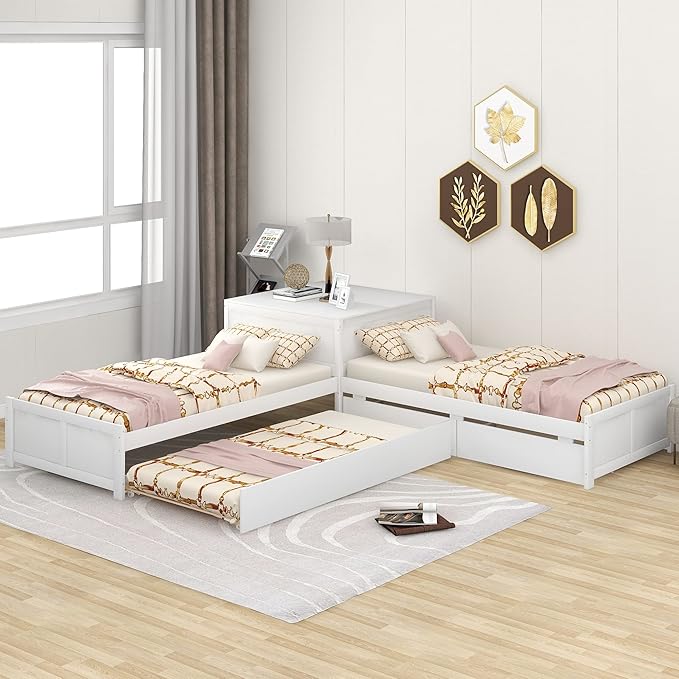 Amazon.com: Merax L-Shaped Corner Platform Bed Frame with Trundle and ...