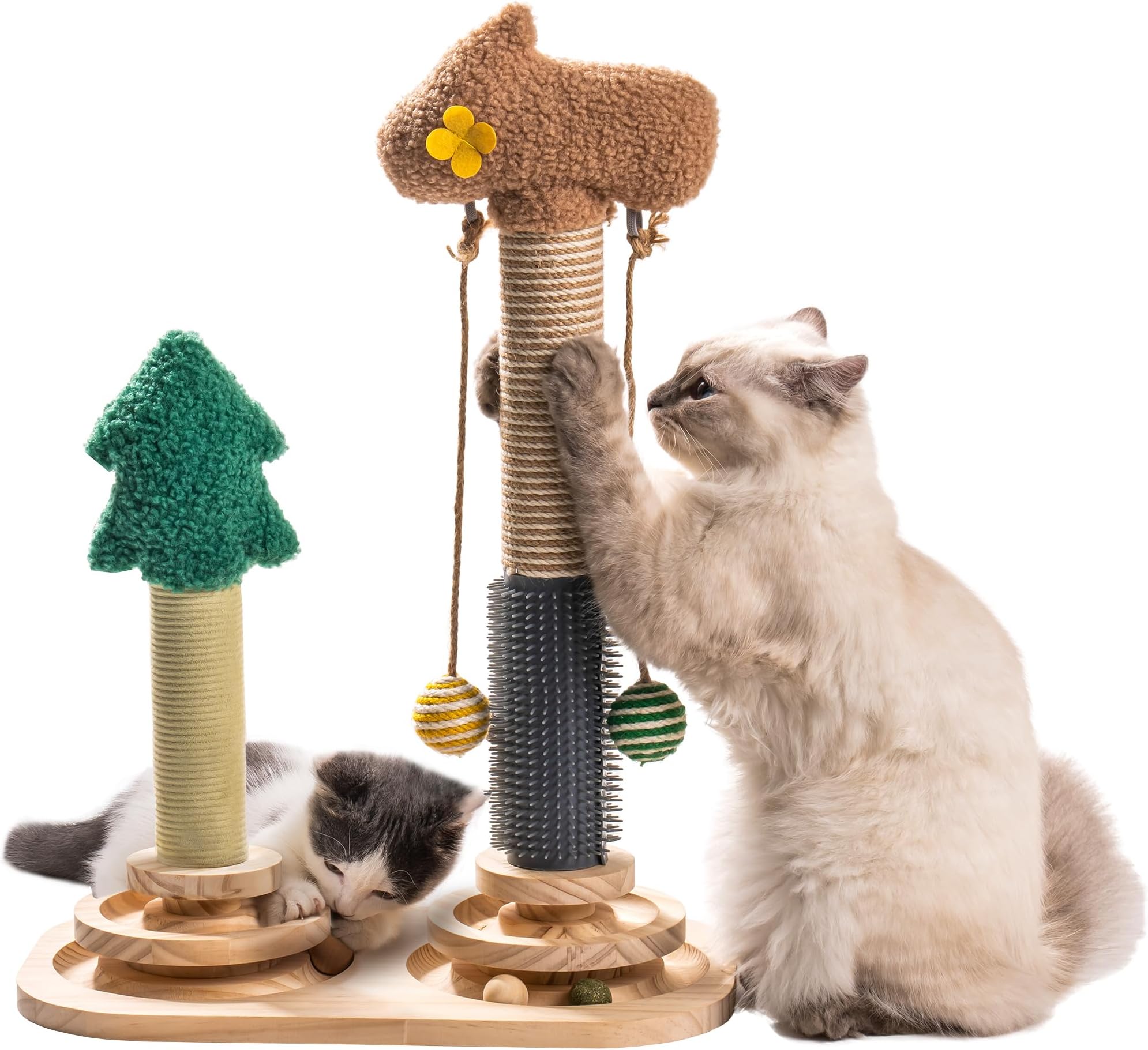 MEWOOFUN 3-in-1 Interactive Wooden Cat Toys, 2-layer Turntable Kitten ...