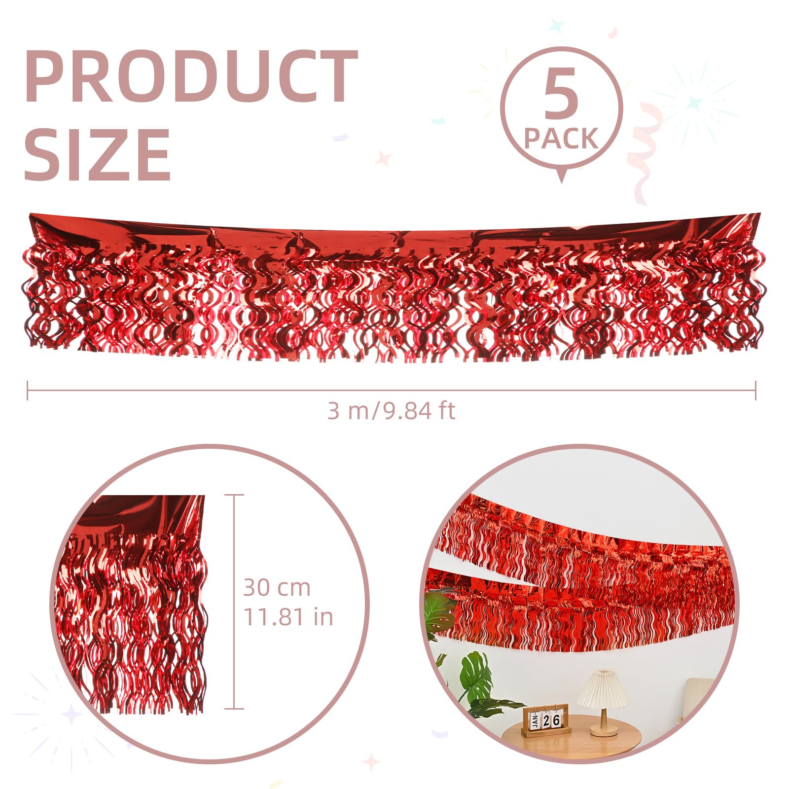Snapklik.com : 5 Pack 10 Feet Red Fringe Garland Wavy Foil Fringe ...