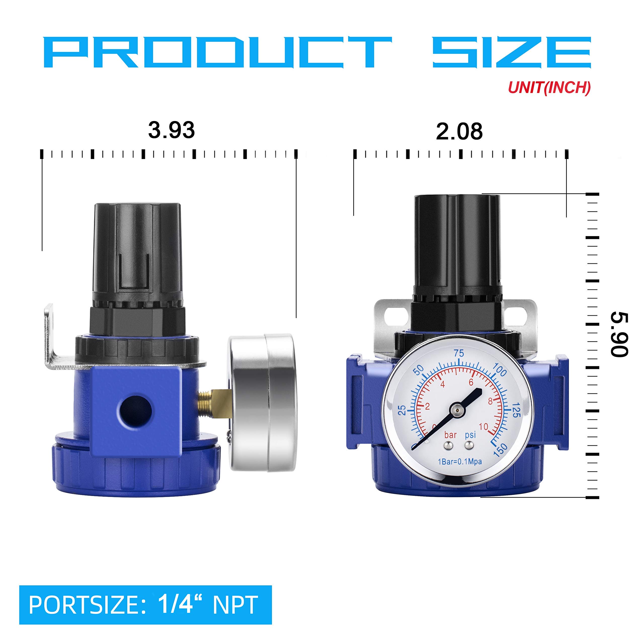 Snapklik.com : 1/4" Compressed Air Regulator, Zinc Alloy Body, 150 Psi ...