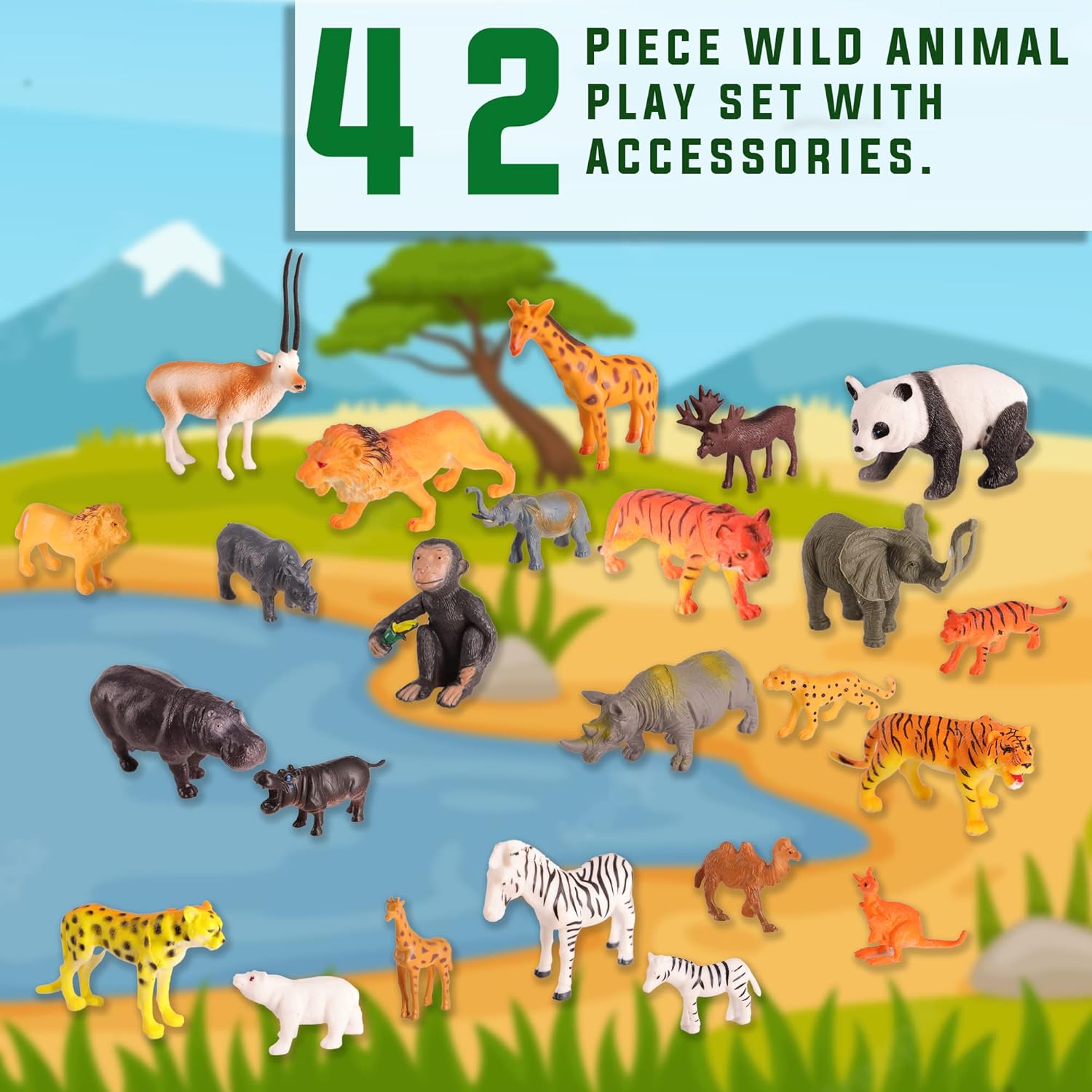 42 Piece Large Wild Animal Play Set, Complete with 24 Toy Figures and ...