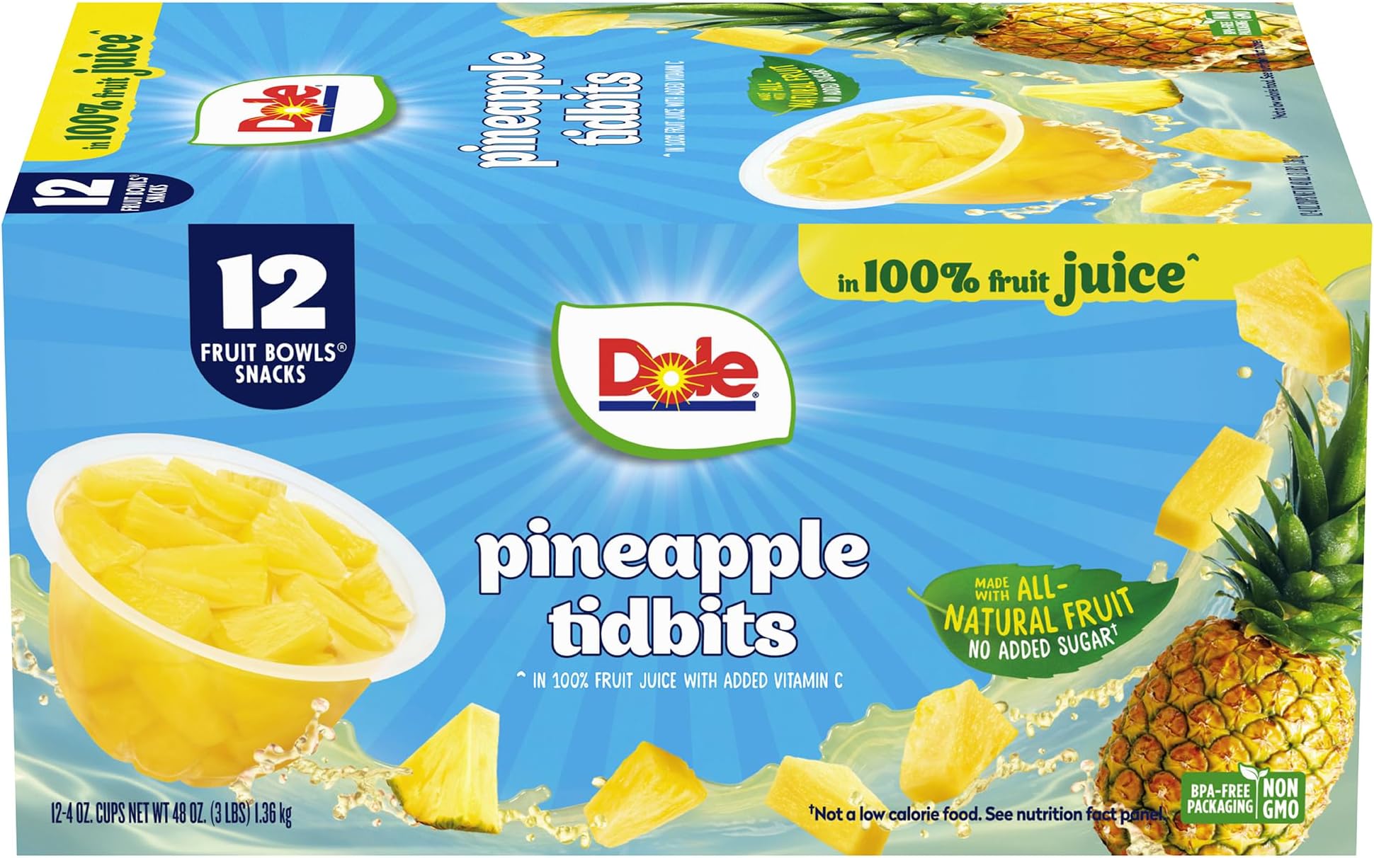 Amazon.com : Dole Pineapple Tidbits in 100% Juice^ - Dole Fruit Bowls ...